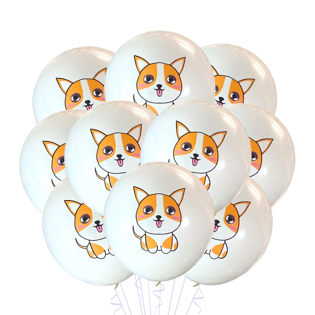 Corgi Balloons, 12" Dog Balloon, Puppy Print Party Balloon, Corgi ...