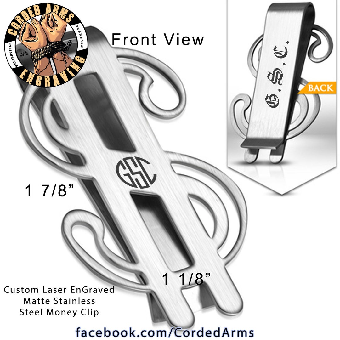Custom Laser Engraved Stainless Steel Dollar Sign Money Clip Wallet ...