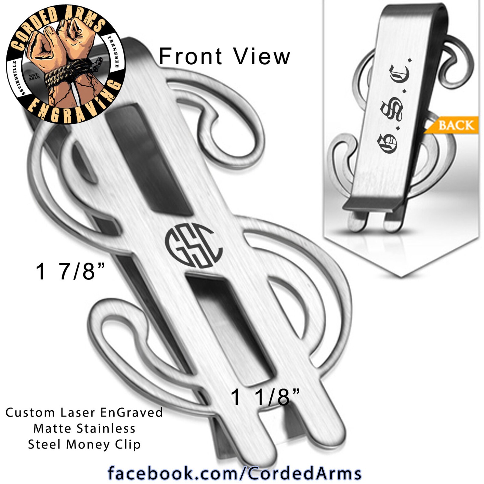 Custom Laser Engraved Stainless Steel Dollar Sign Money Clip | Etsy