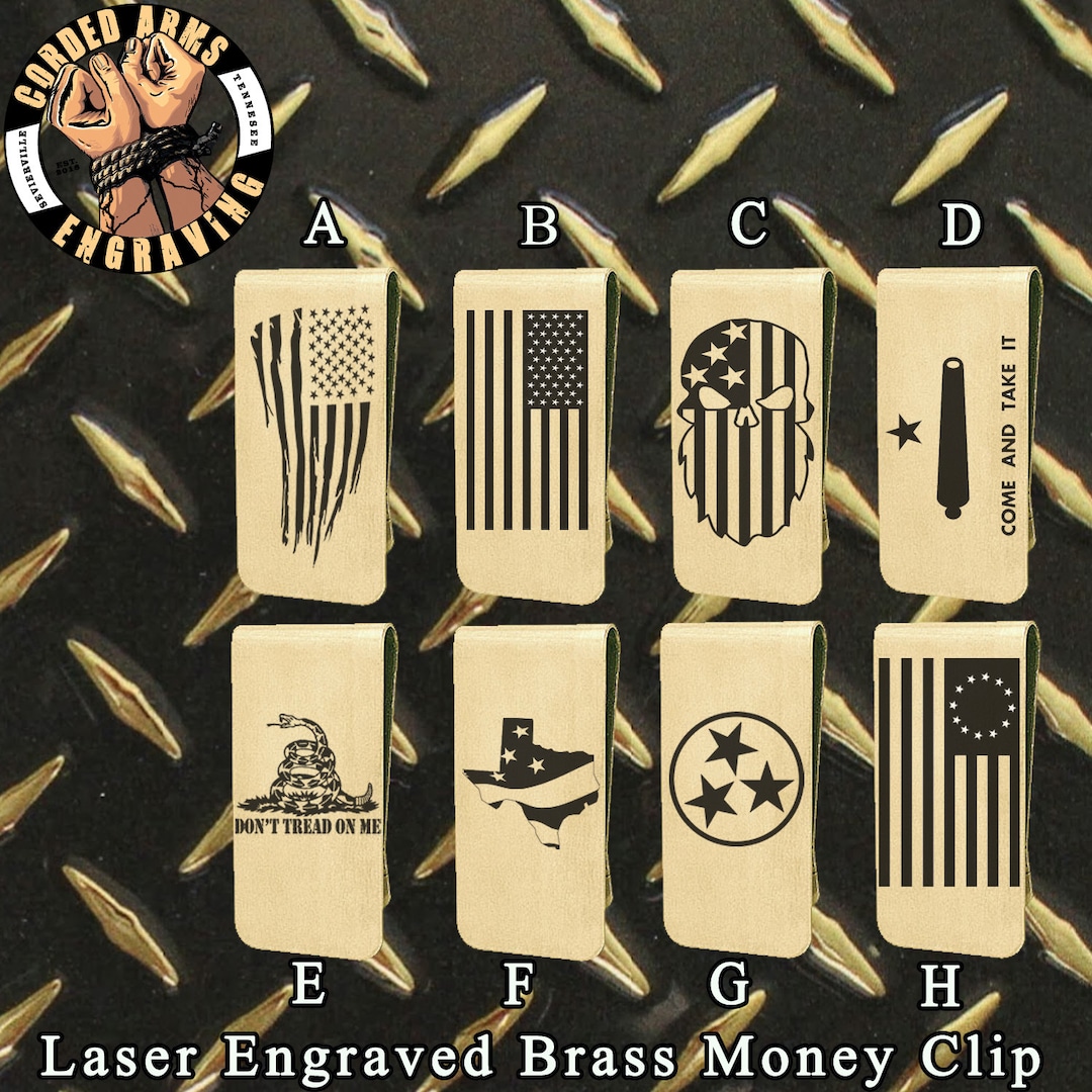 Flag Collection Laser Engraved Brass Money Clip Wallet Credit Card ...