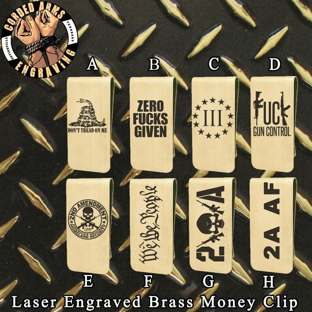 2nd Amendment Laser Engraved Brass Money Clip Wallet Credit Card Holder ...