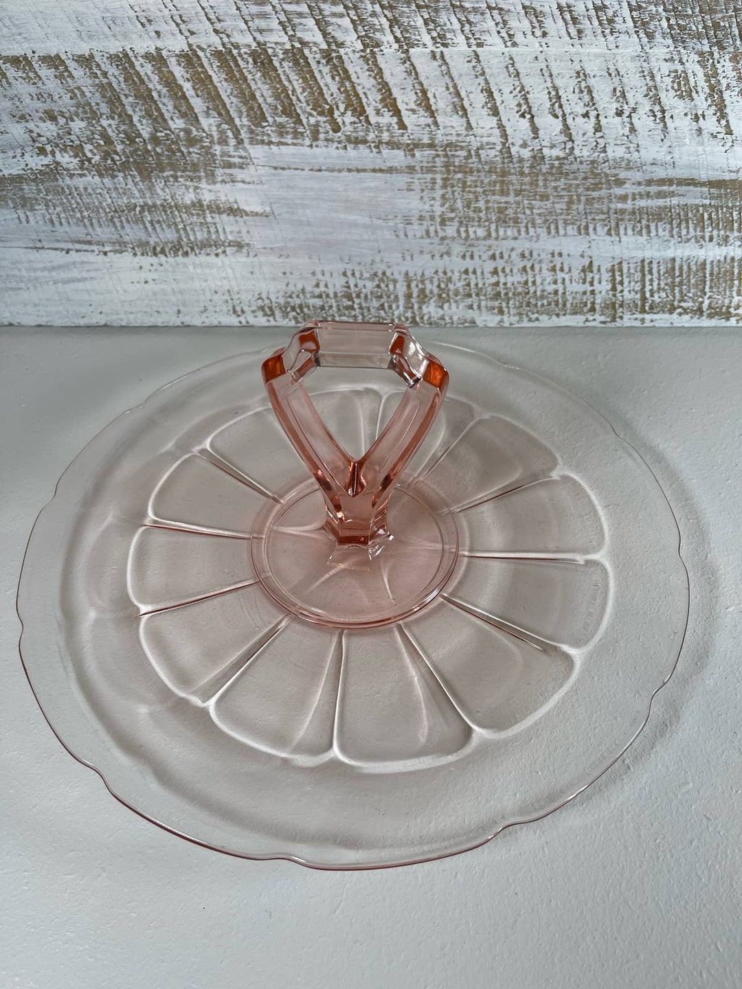 Vintage Pink Depression Glass Tray With Center Handle Etsy