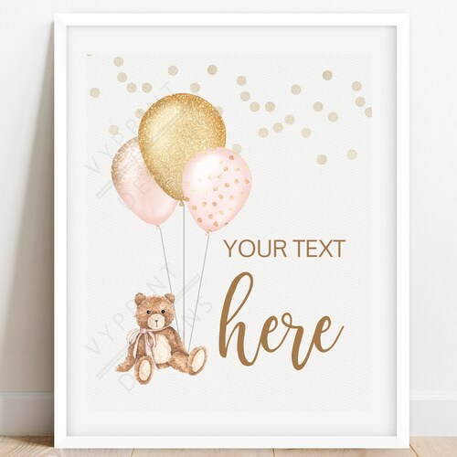 Editable Pink Girl Teddy Bear Time Capsule Sign and Card Baby - Etsy