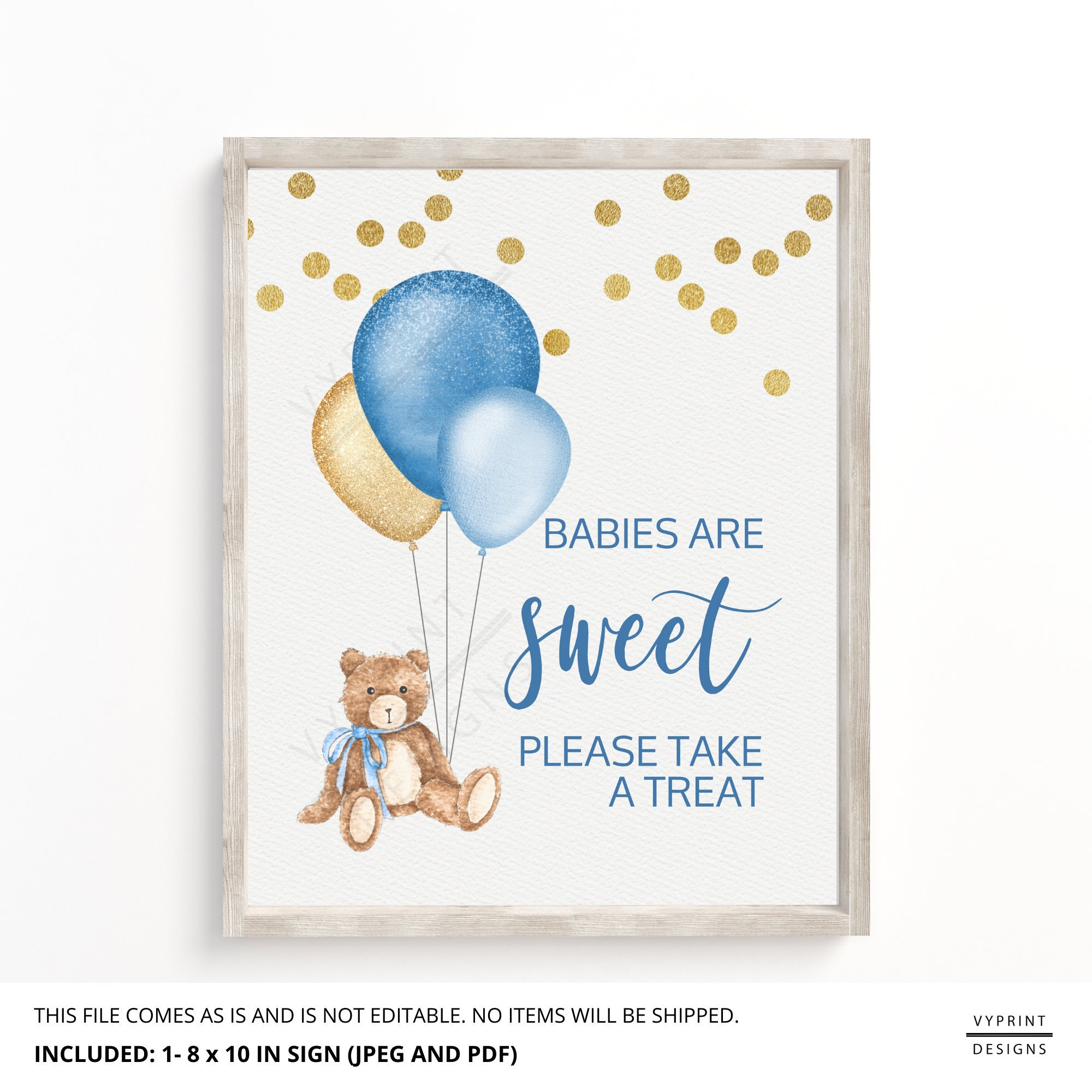 Paper & Party Supplies Paper NGTBBS01 Editable Navy Blue and Gold Teddy ...