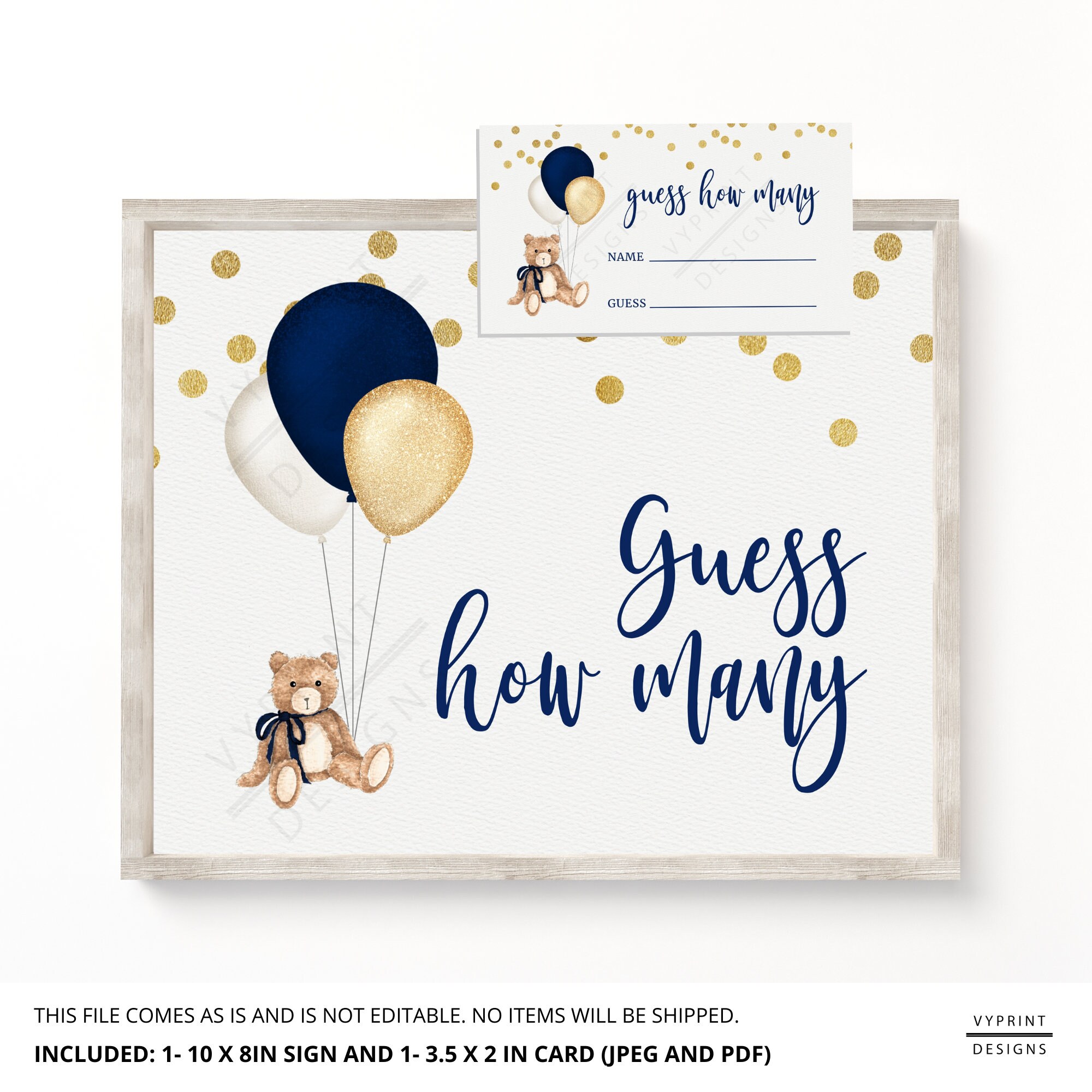Paper & Party Supplies Paper NGTBBS01 Editable Navy Blue and Gold Teddy ...