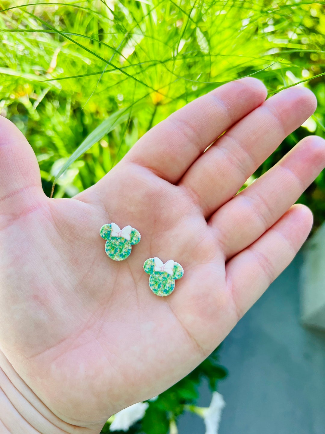 Lilly Meets Mouse/green & Blue Floral/earrings/handmade/stud Earrings ...