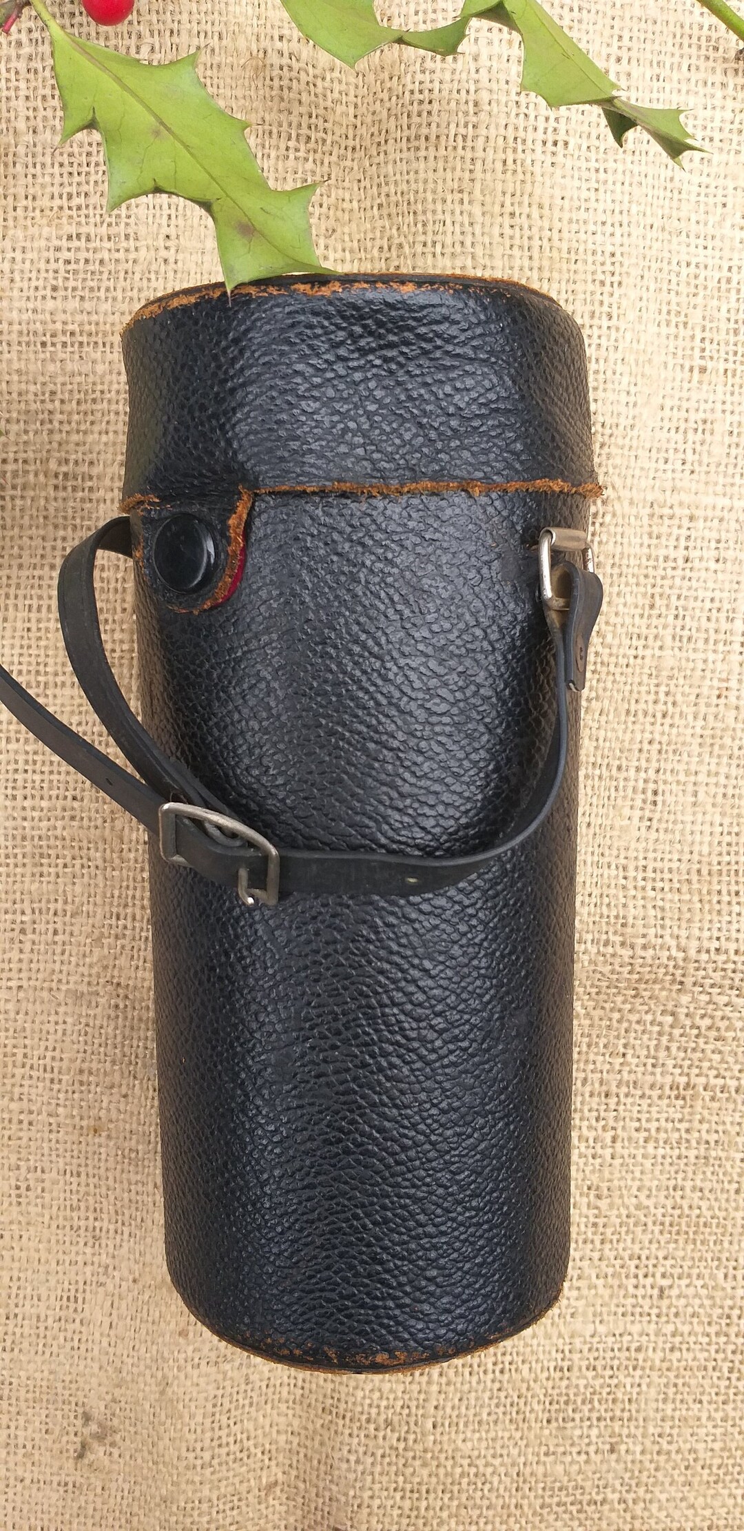 Vintage Leather Container With Lid and Carrying Strap - Etsy