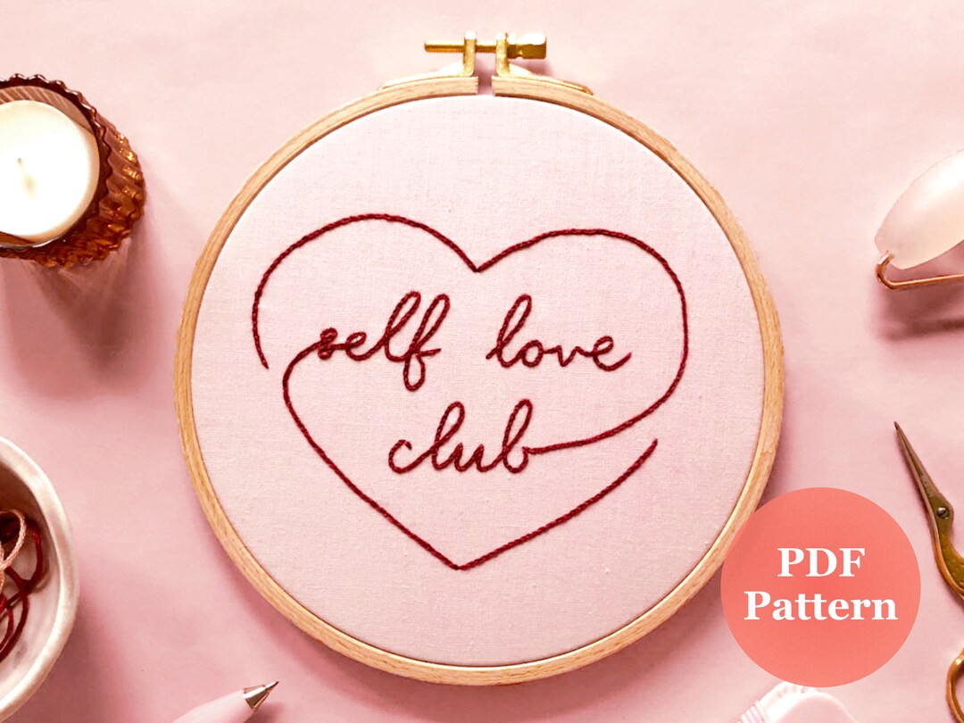 Embroidery PDF Pattern Self Love Club | Digital Tutorial | Modern Hand ...
