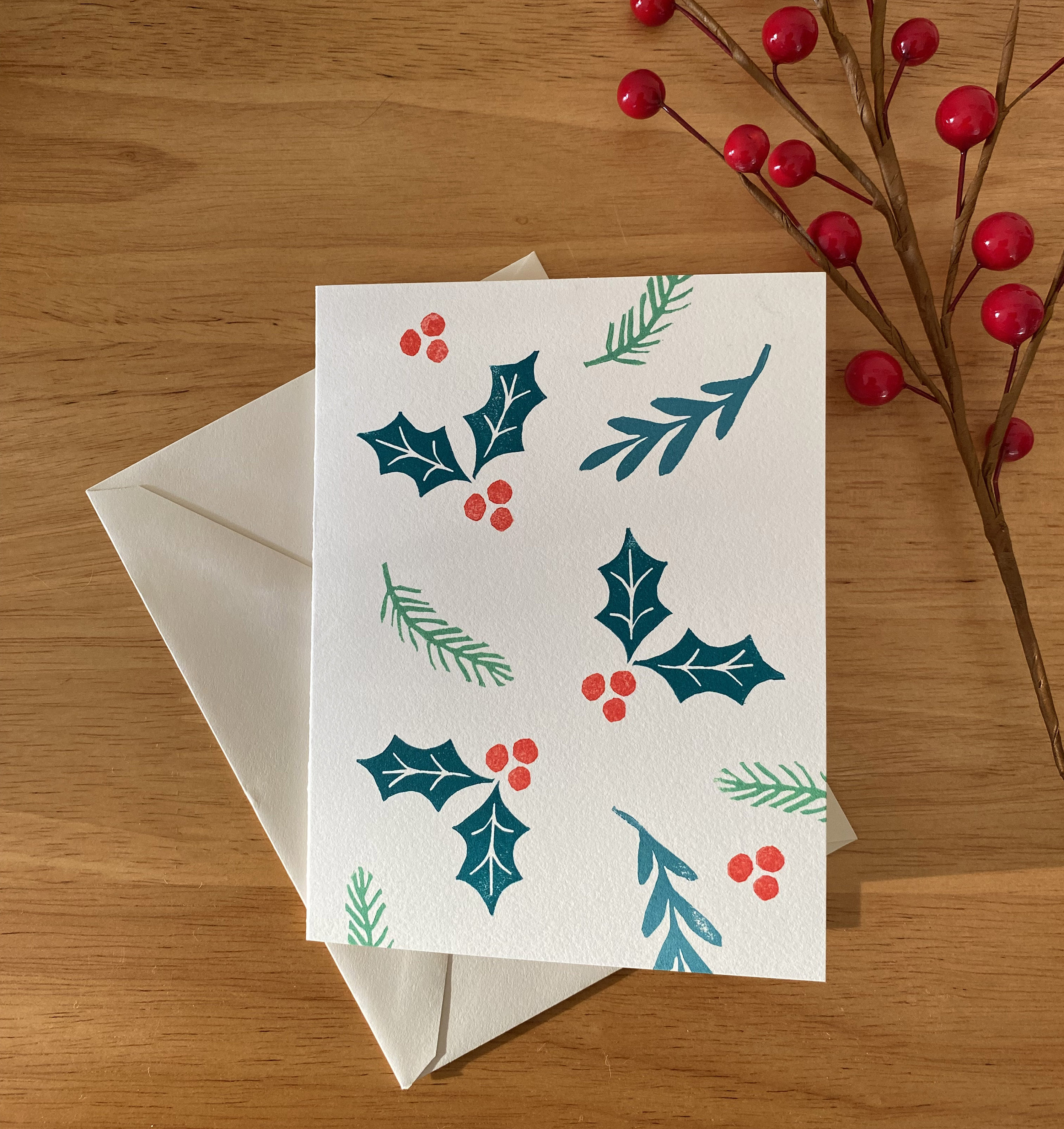 Holly - Linocut Christmas Card - Etsy