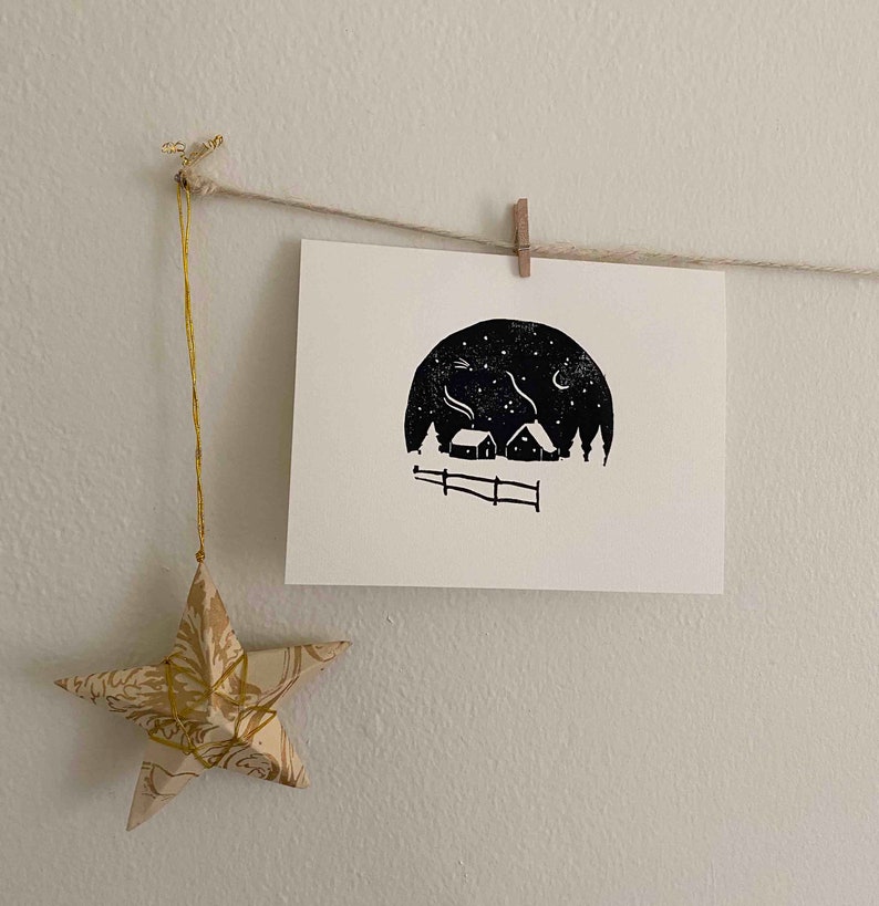 Snow Home - Linocut Christmas Card - Etsy