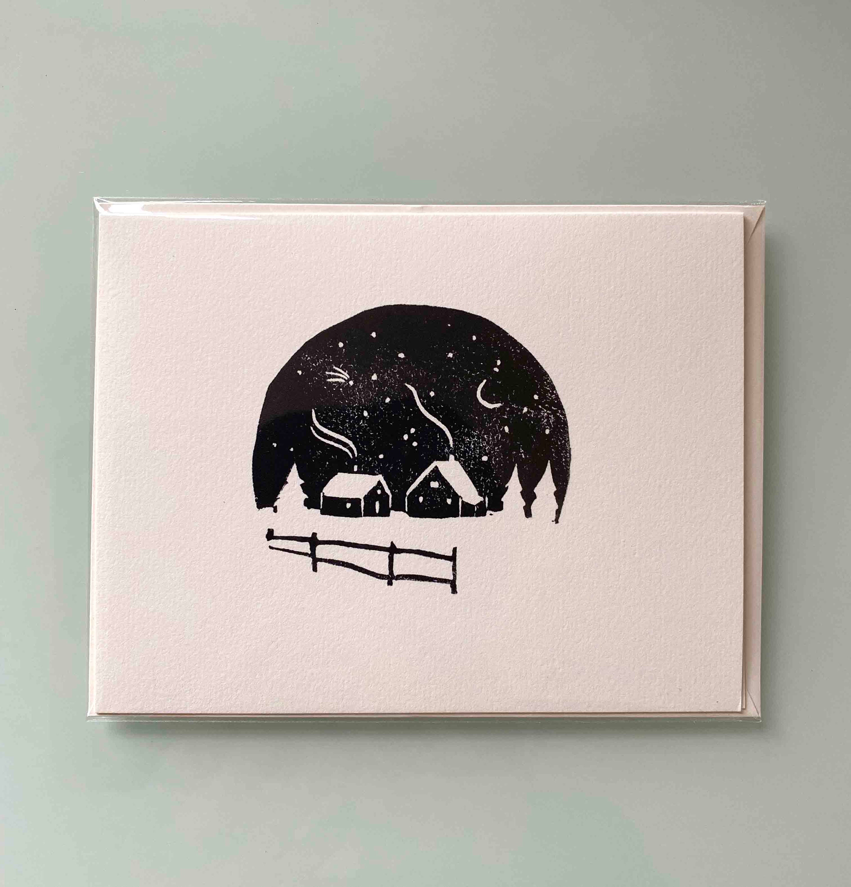 Snow Home - Linocut Christmas Card - Etsy