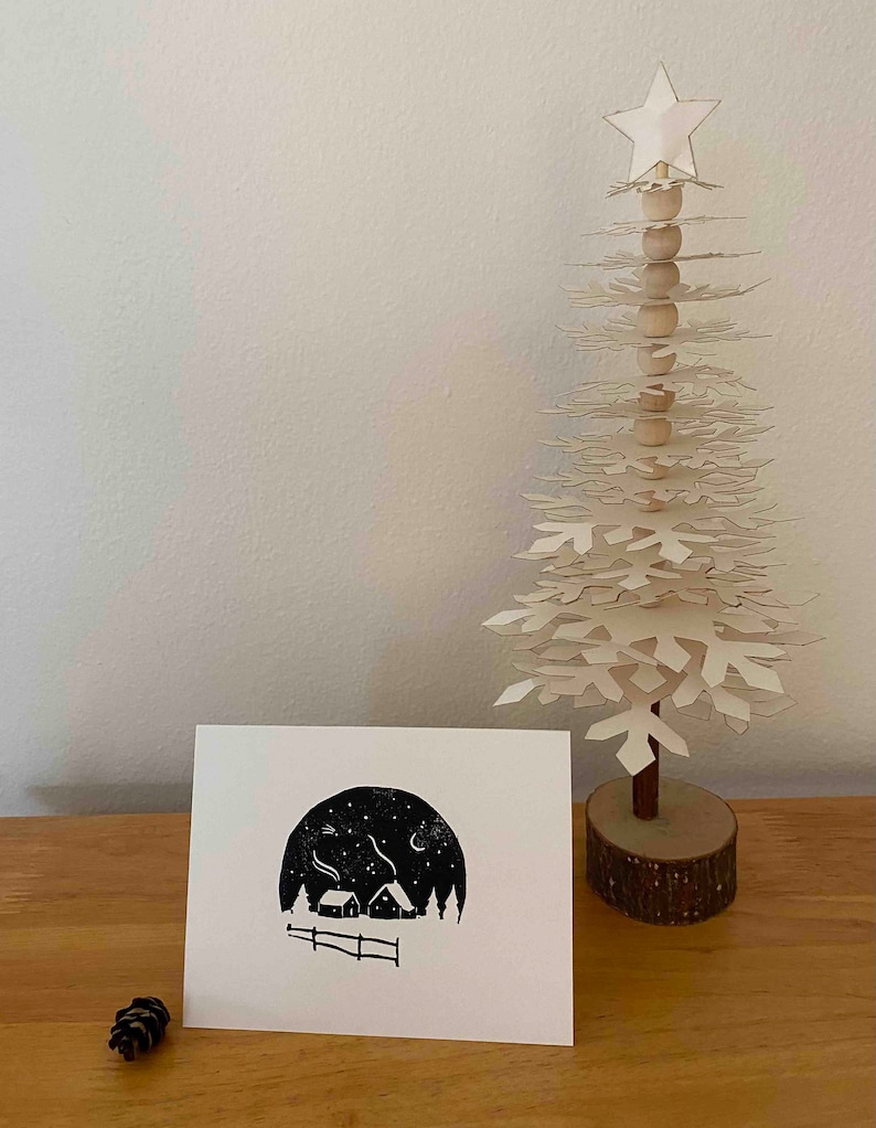 Snow Home - Linocut Christmas Card - Etsy