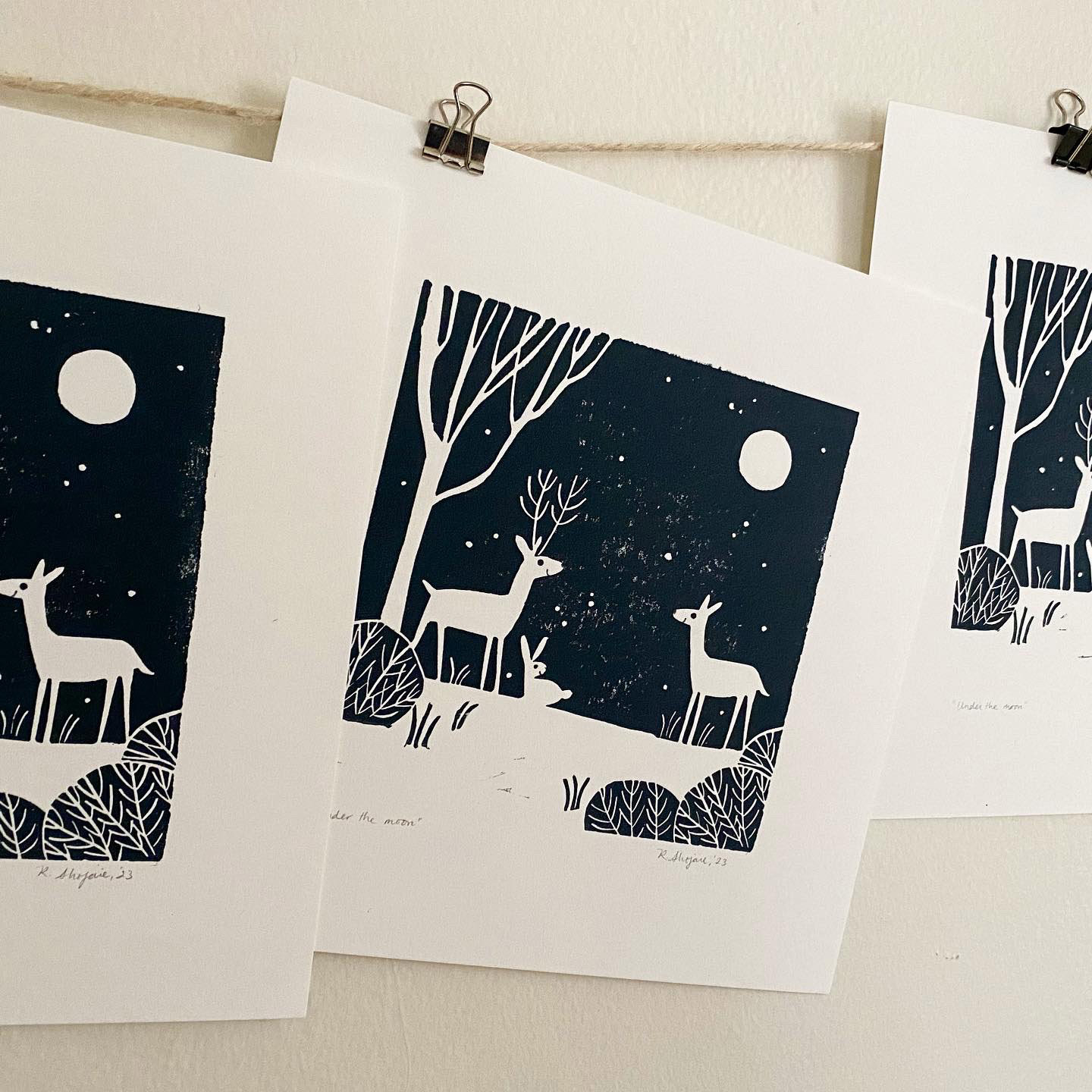 Under the Moon - Original Linocut Print - Etsy