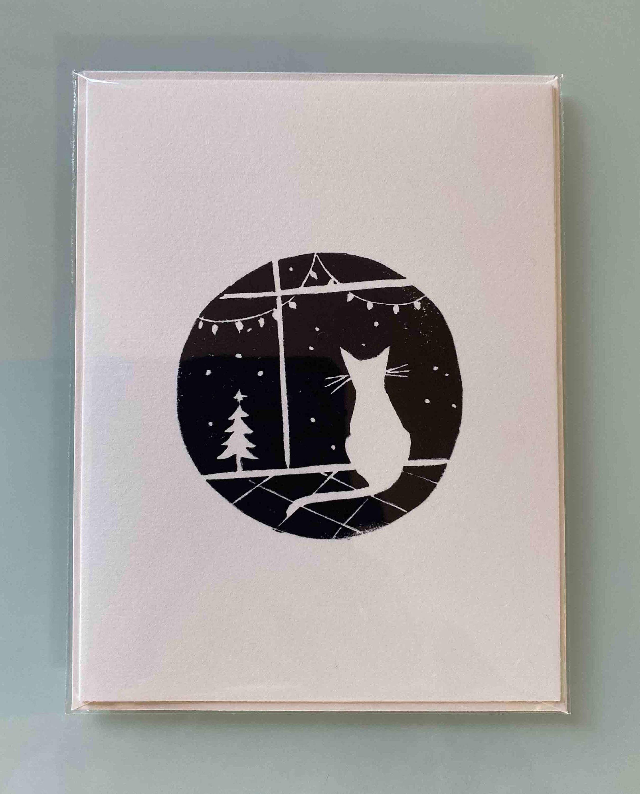 Christmas Cat - Linocut Christmas Card - Etsy