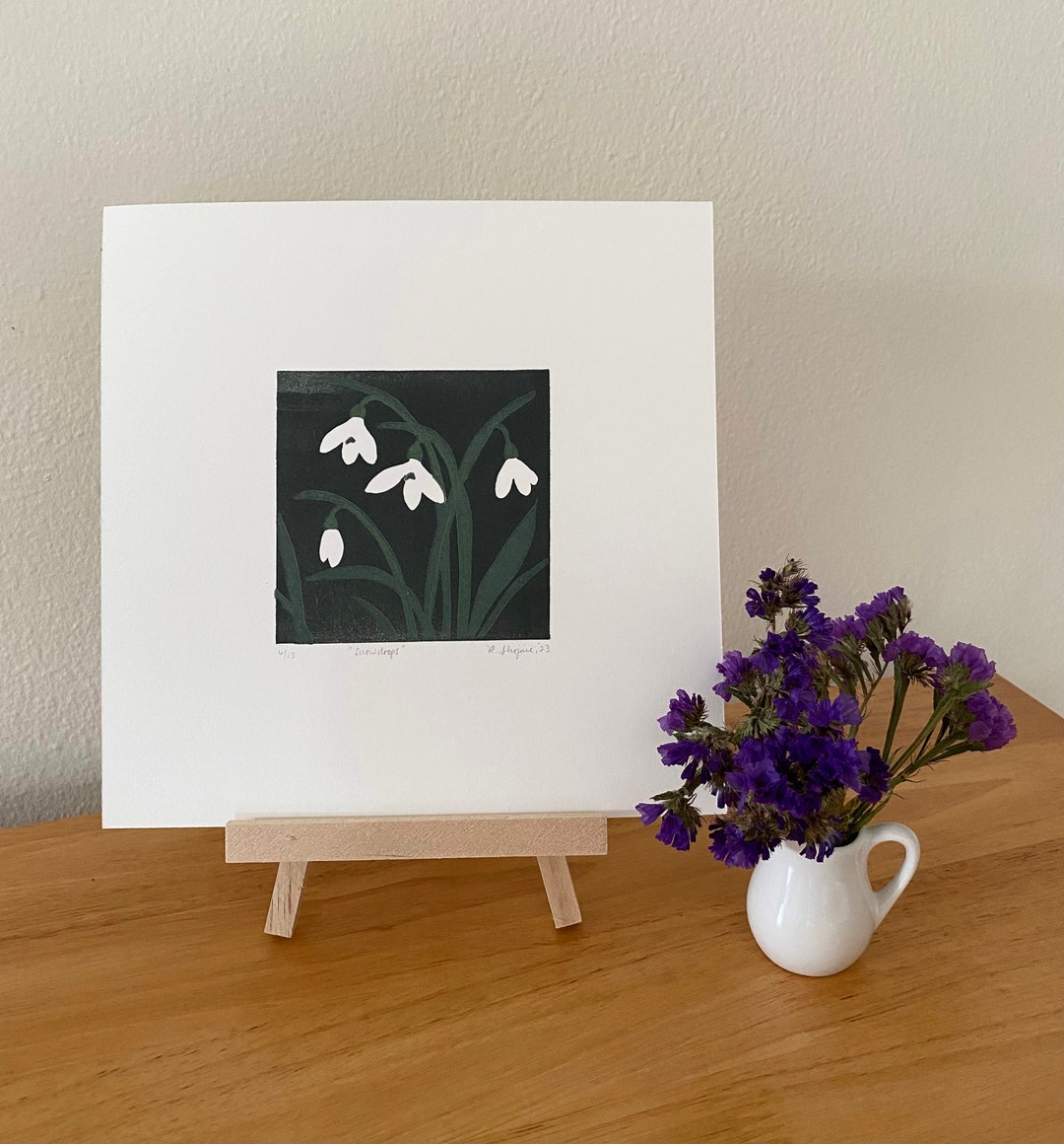 Snowdrops - Reduction Linocut Print - Etsy