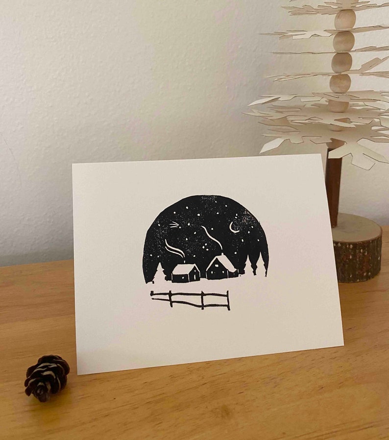 Snow Home - Linocut Christmas Card - Etsy