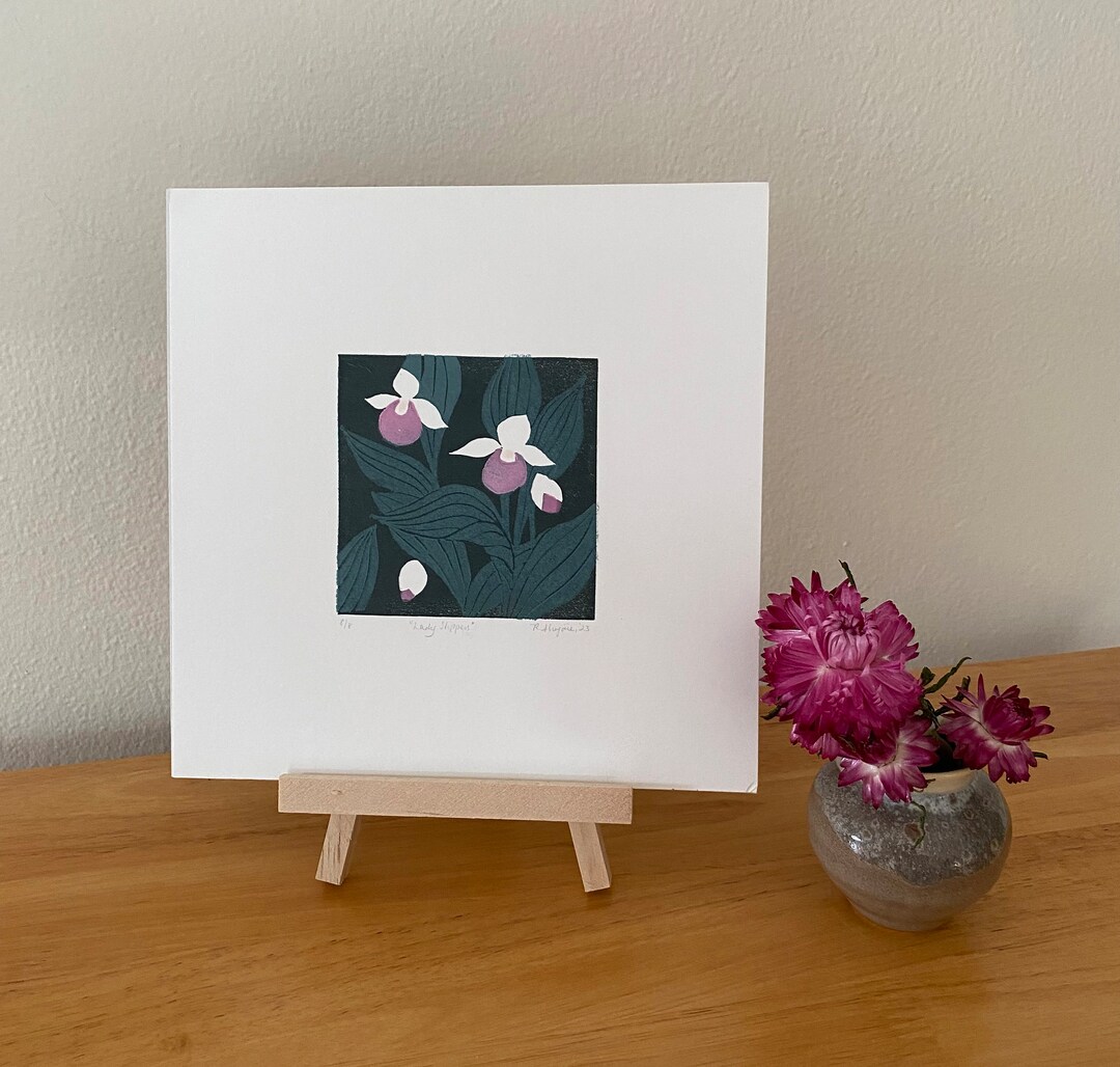 Lady Slippers - Reduction Linocut Print - Etsy