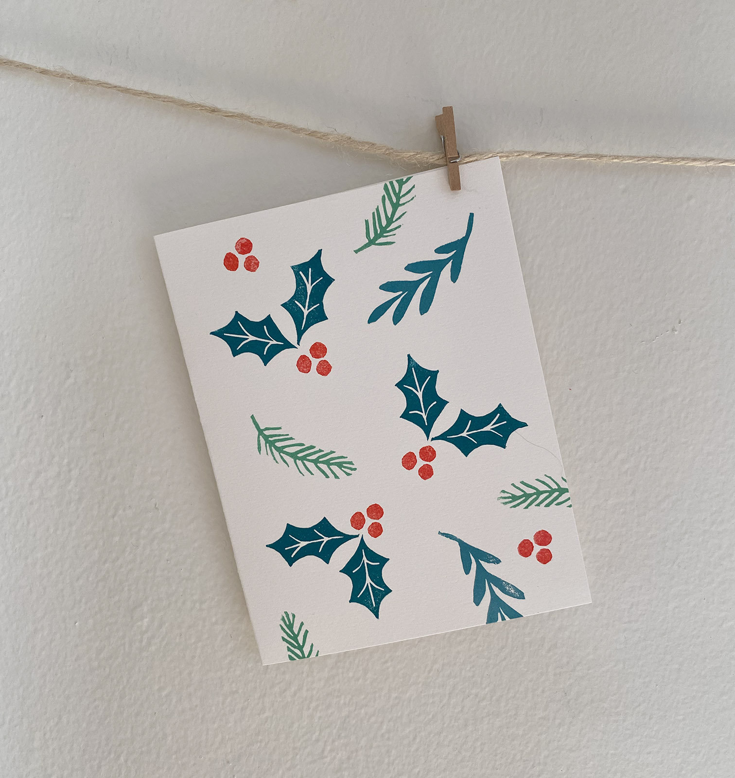 Holly - Linocut Christmas Card - Etsy