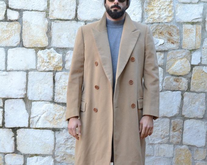 CROMBIE Double-breasted Vintage Camel Wool Coat Men / Camel Winter Coat ...