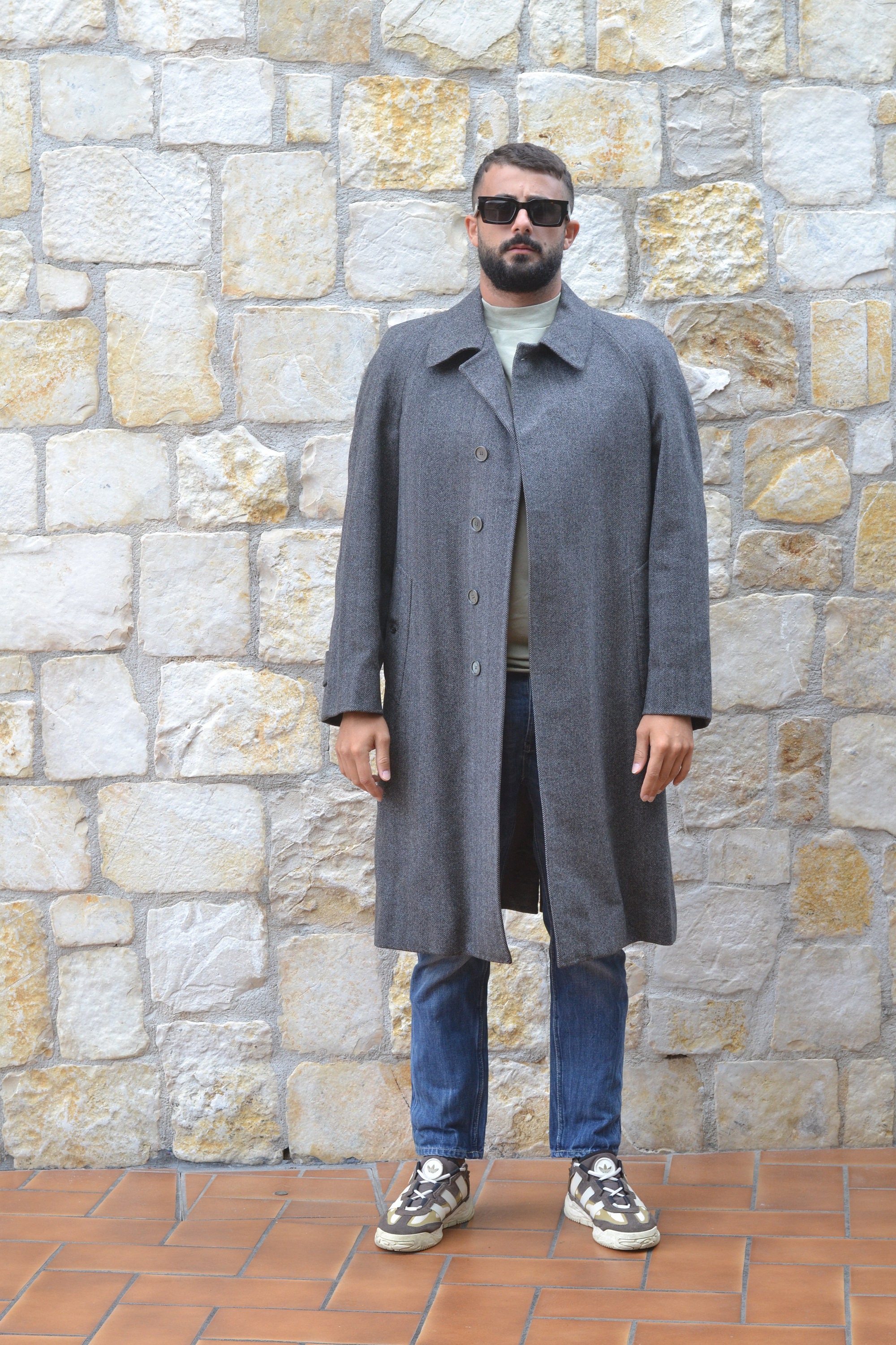 Cerruti 1881 70s Coat, Grey Herringbone Coat, Vintage Wool Coat Men ...