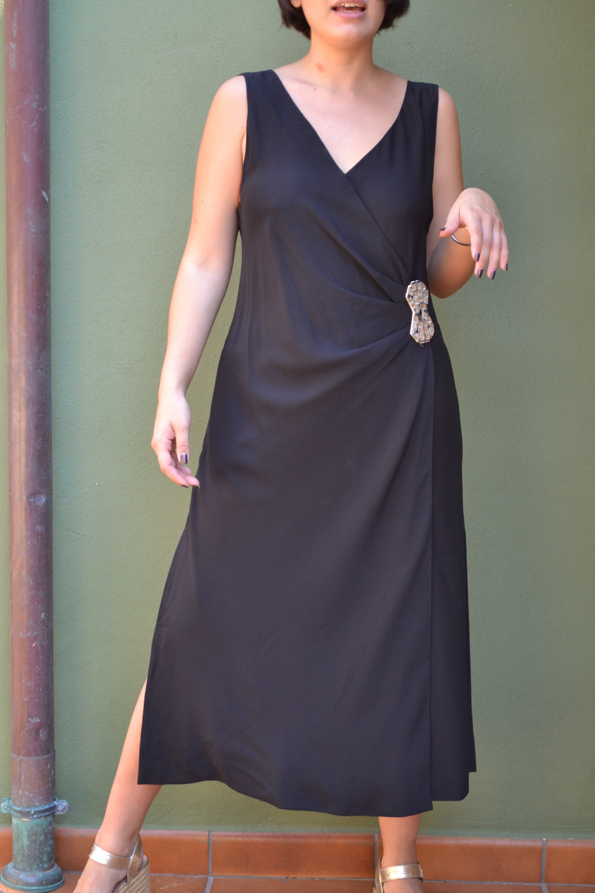 Black Backless Midi Dress / Black Wrap Dress / Ceremony Open Back Dress ...