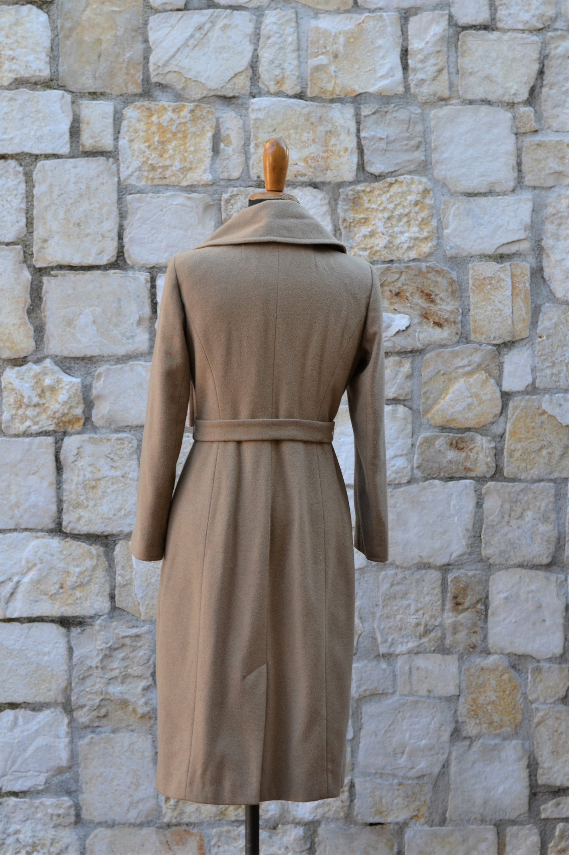 Intrend Max Mara Group Camel Wool Coat Women / Shawl Collar Belted Coat ...
