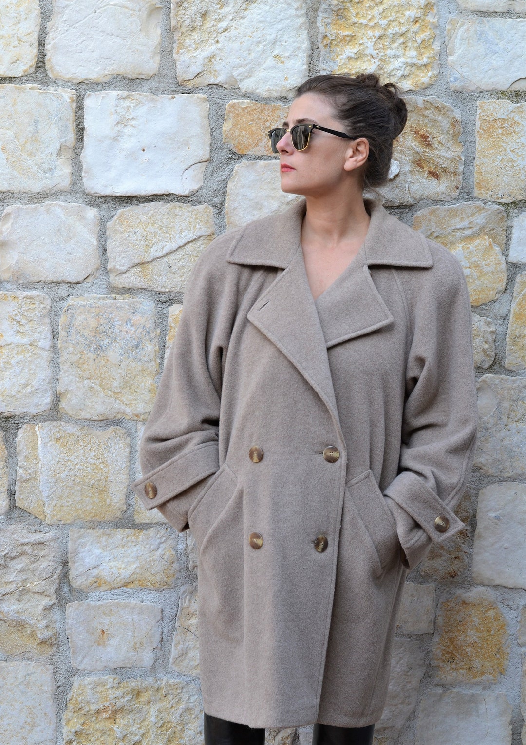 Beige Double Breasted Mohair Coat / Womens Winter Coat / Oversized Wool ...
