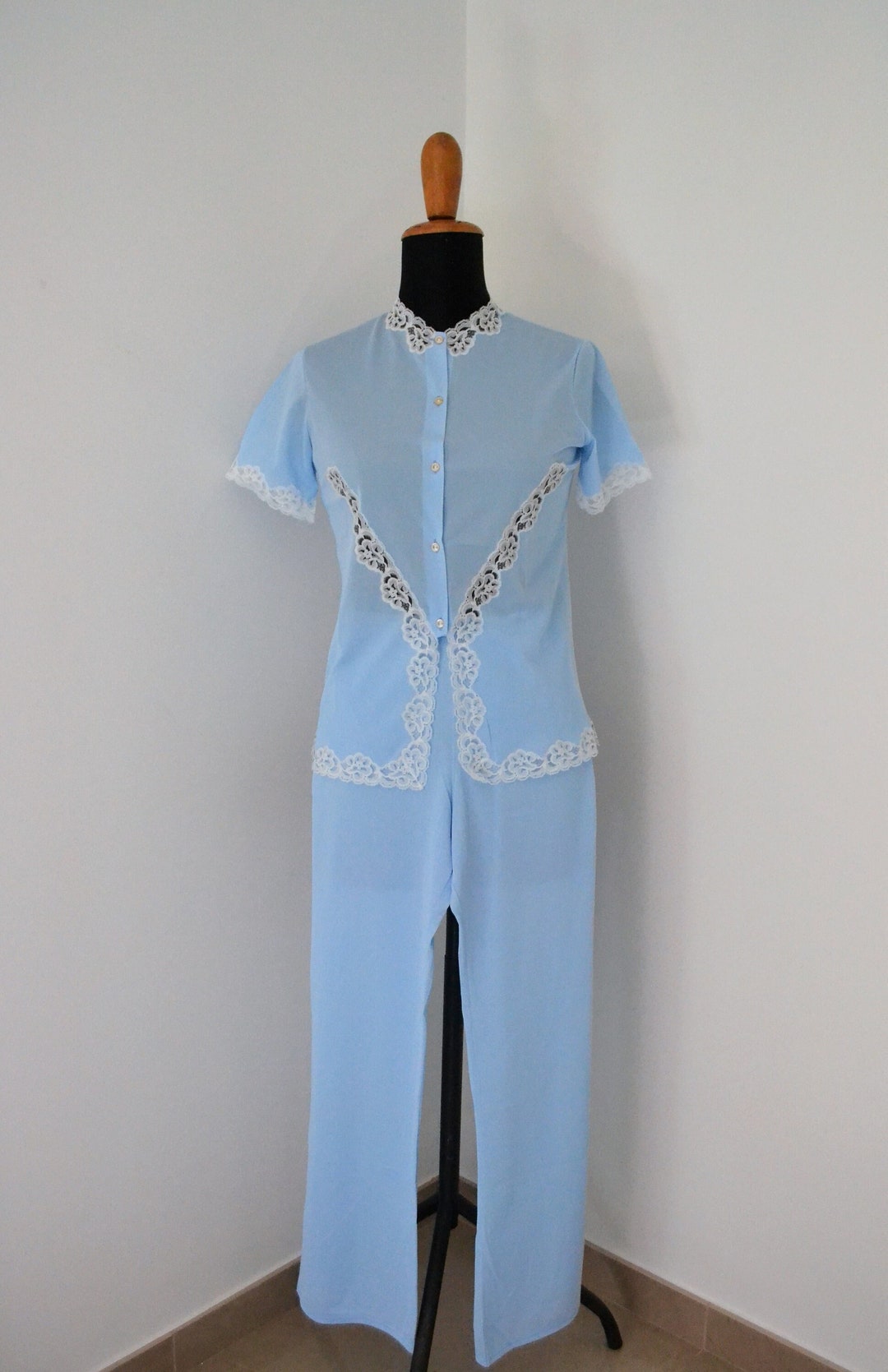 Rhodiatoce Ligth Blue Lace Summer Pajamas Set Women, Vintage ...