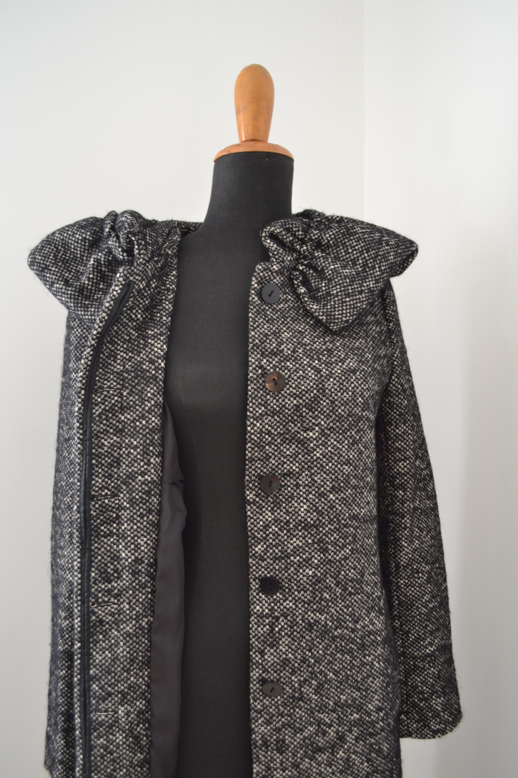 Black and White Tweed Wool Coat Women - Etsy