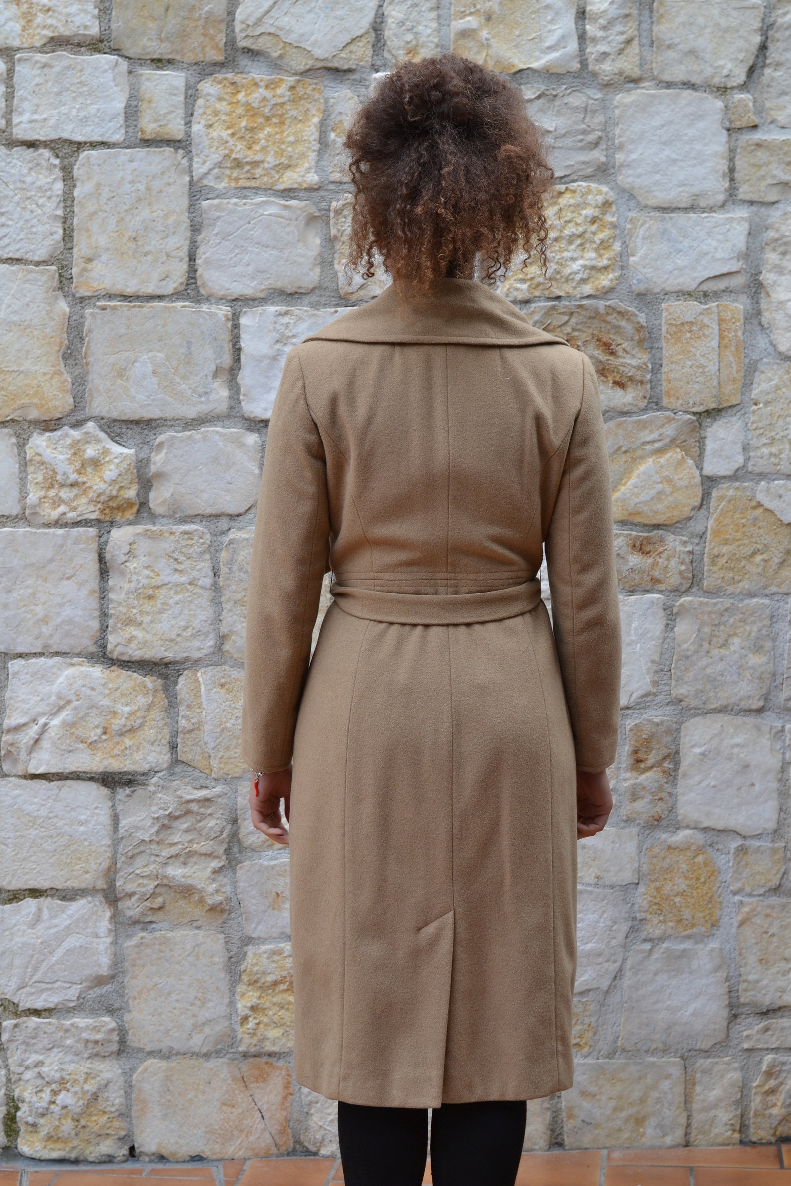 Intrend Max Mara Group Camel Wool Coat Women / Shawl Collar Belted Coat ...