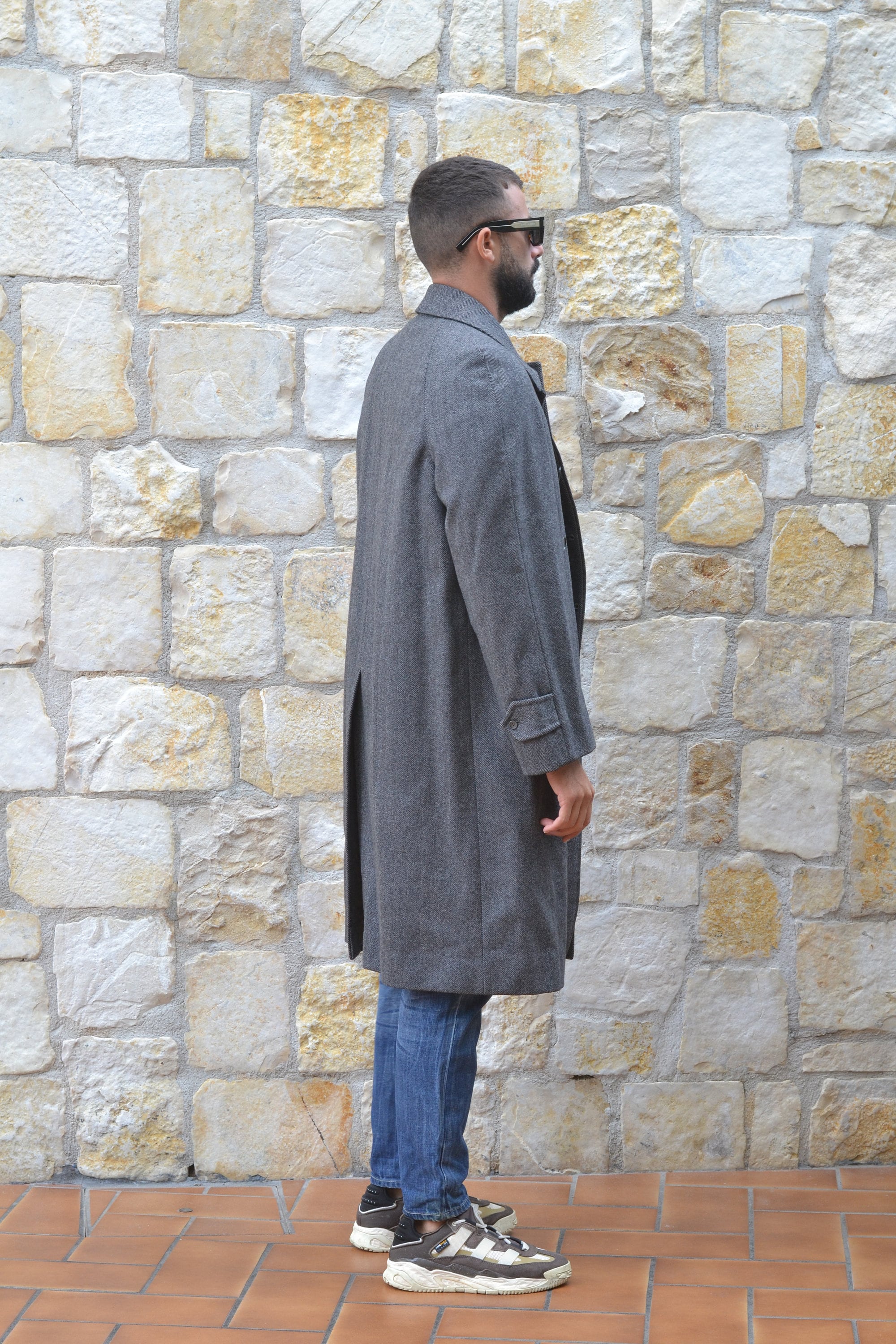Cerruti 1881 70s Coat, Grey Herringbone Coat, Vintage Wool Coat Men ...