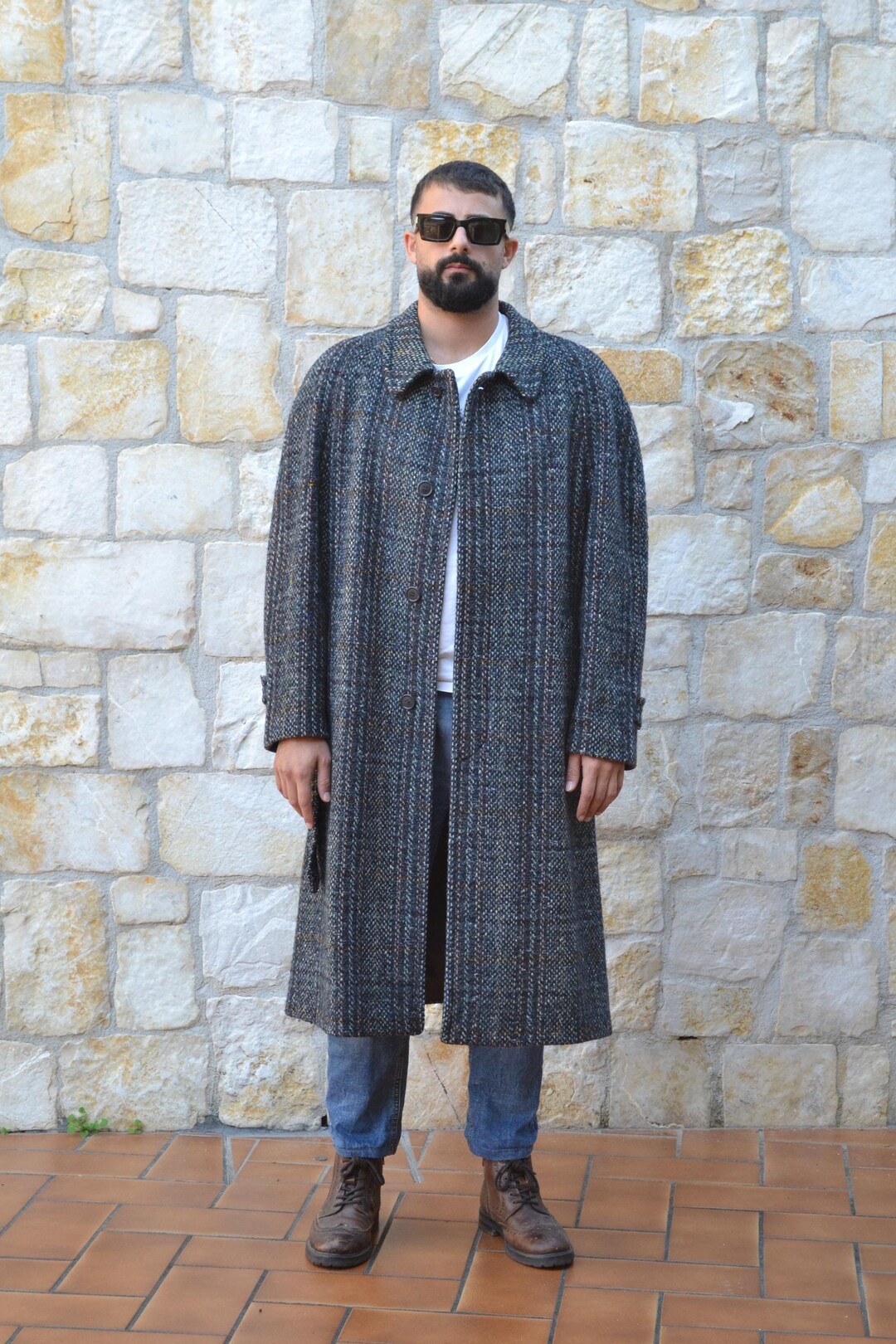 80s Vintage Tweed Plaid Checkered Wool Coat Men - Etsy
