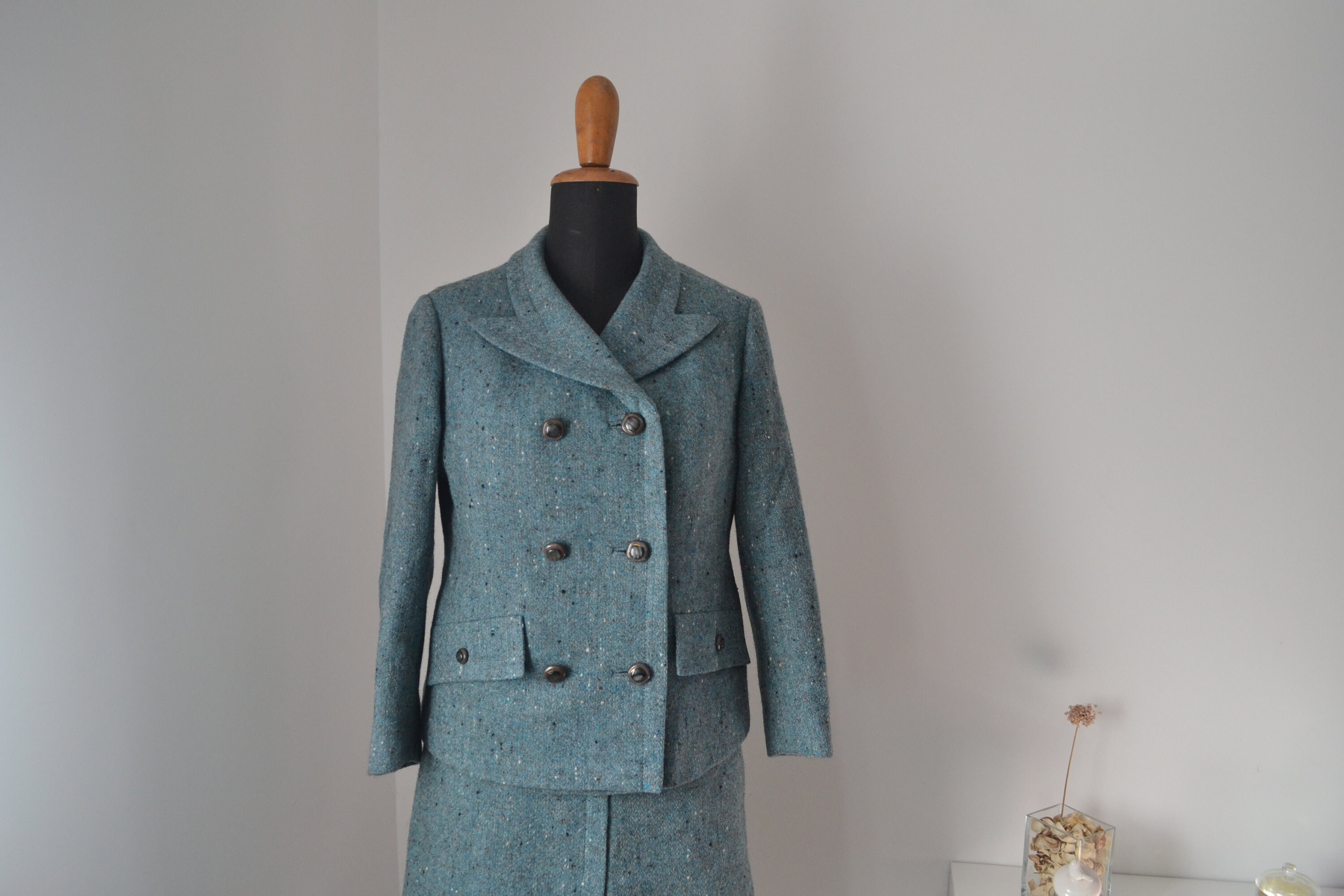 Two Piece Set 60s Skirt Suit, 60s Womens Wool Tweed Suit, Tailored Suit ...