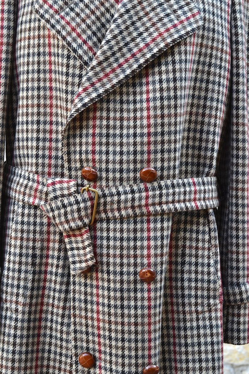 70s Plaid Trench Coat Men/ Vintage Mens Overcoat / Plaid Wool - Etsy