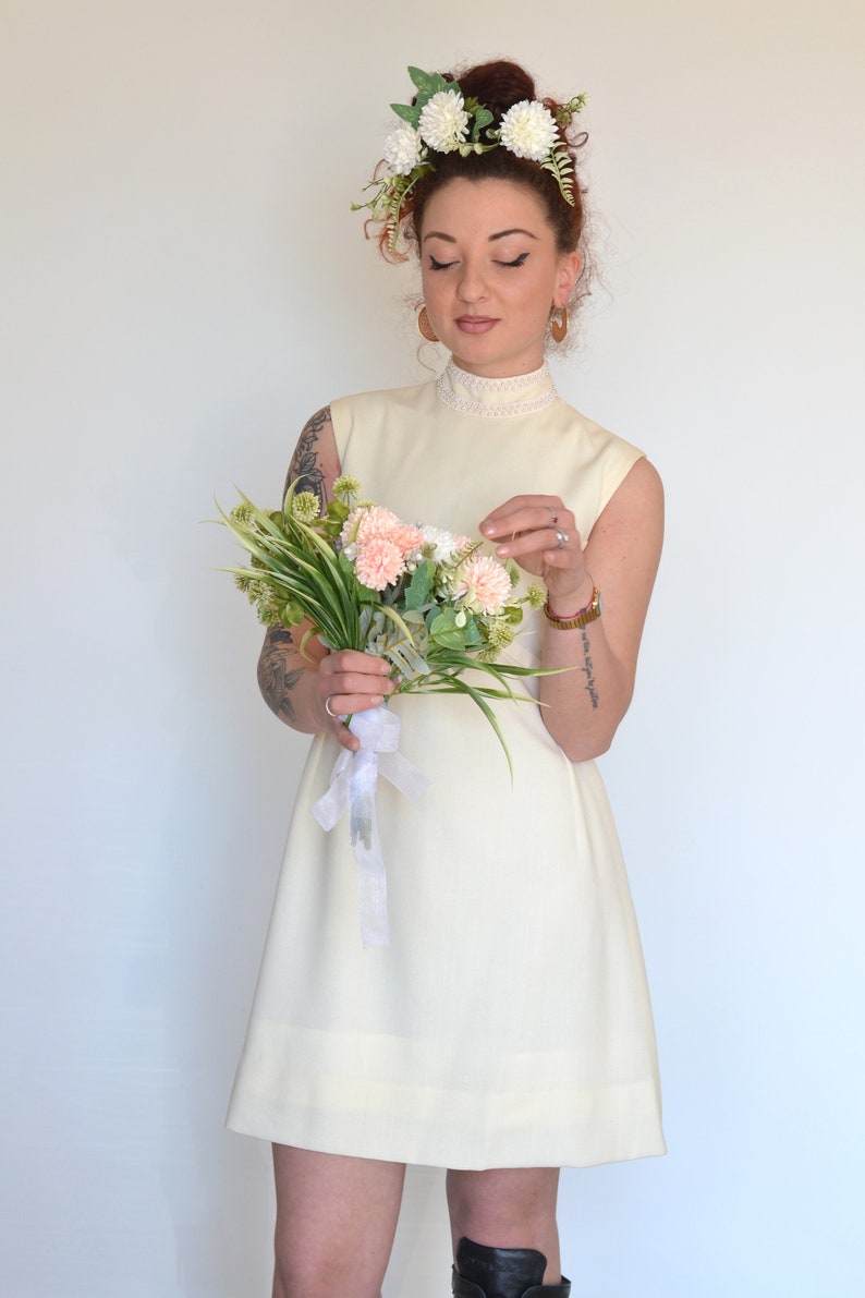 60s Mini Wedding Dress / Mod Dress Bride / High Collar Bridal Robe - Etsy