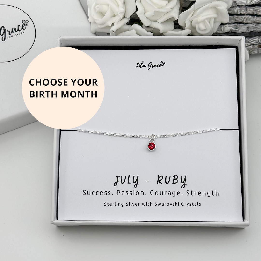 Sterling Silver July Ruby Red Birthstone Bracelet - Birthday Jewellery ...