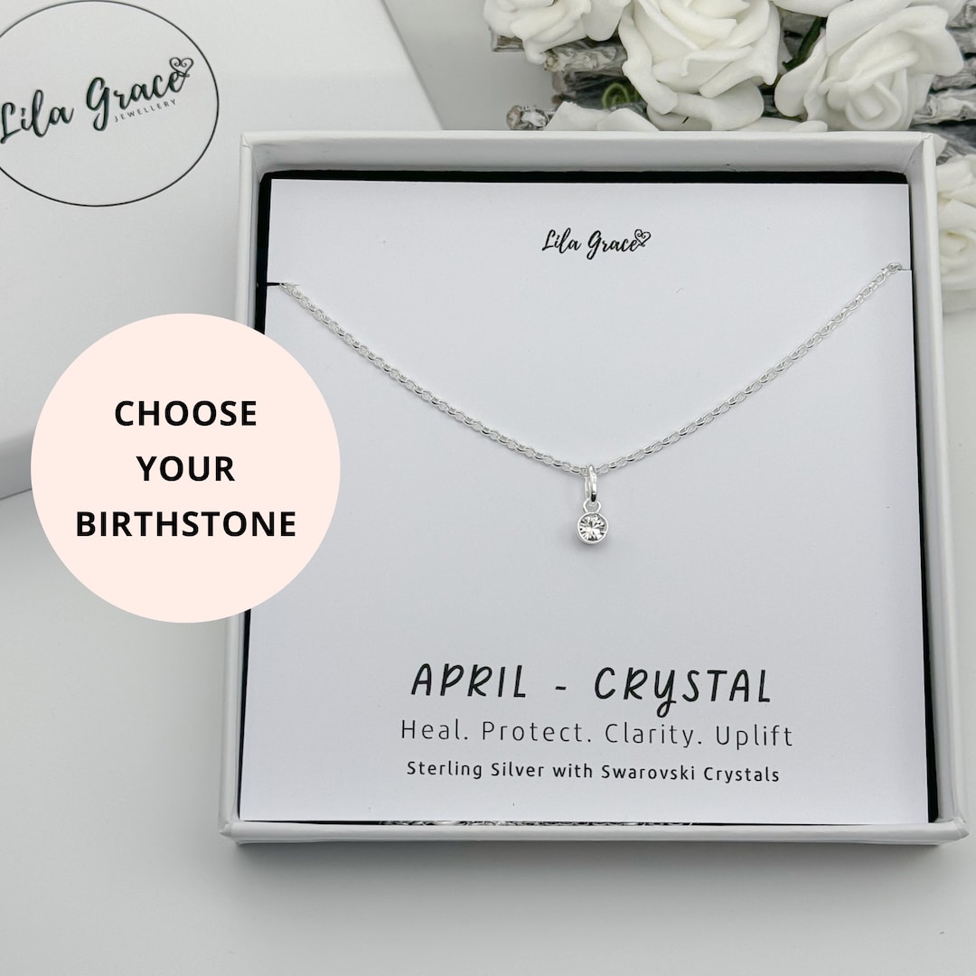 Sterling Silver April Crystal Birthstone Necklace Gift for Her - Womens ...