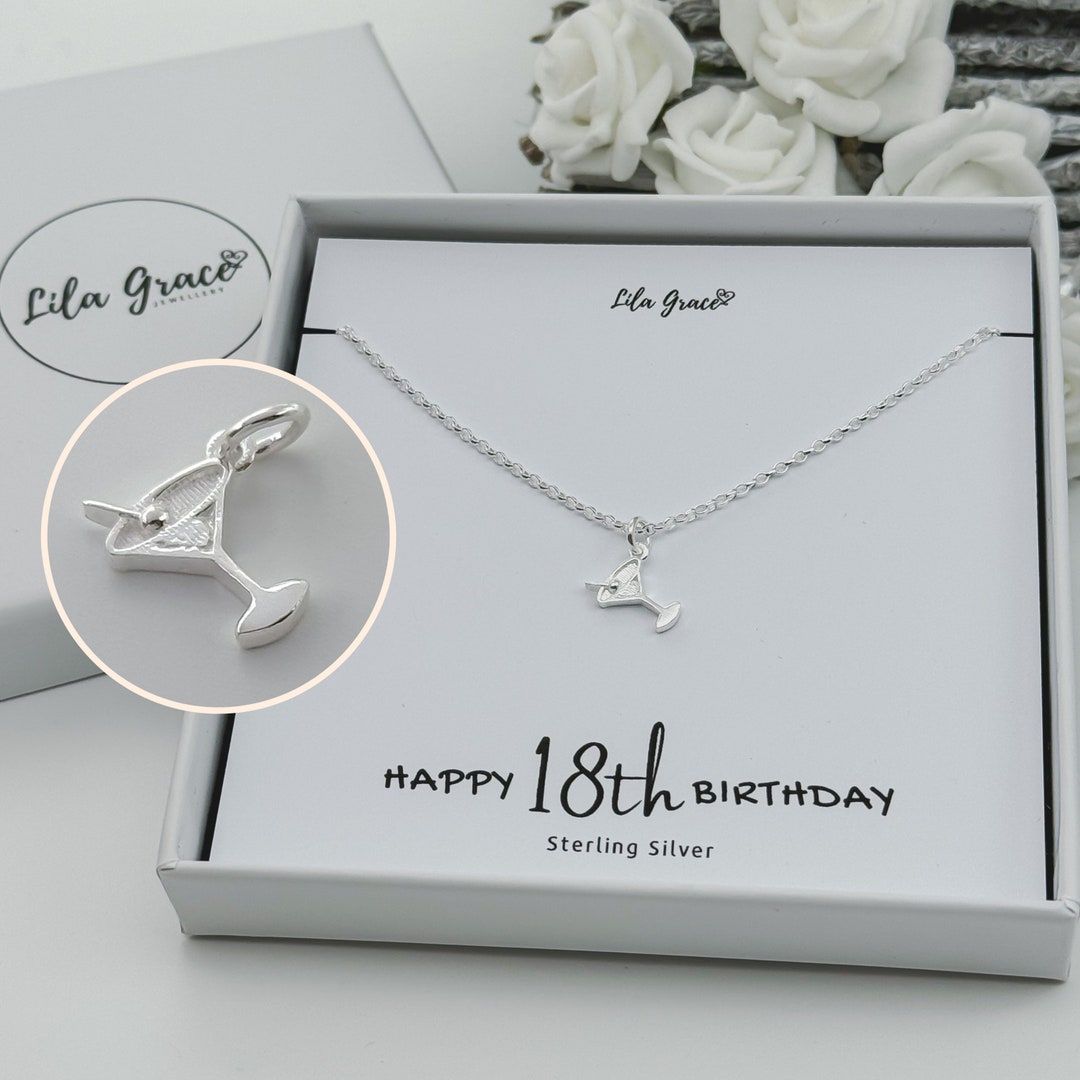 Sterling Silver 18th Cocktail Glass Necklace - PERSONALISED Birthday ...