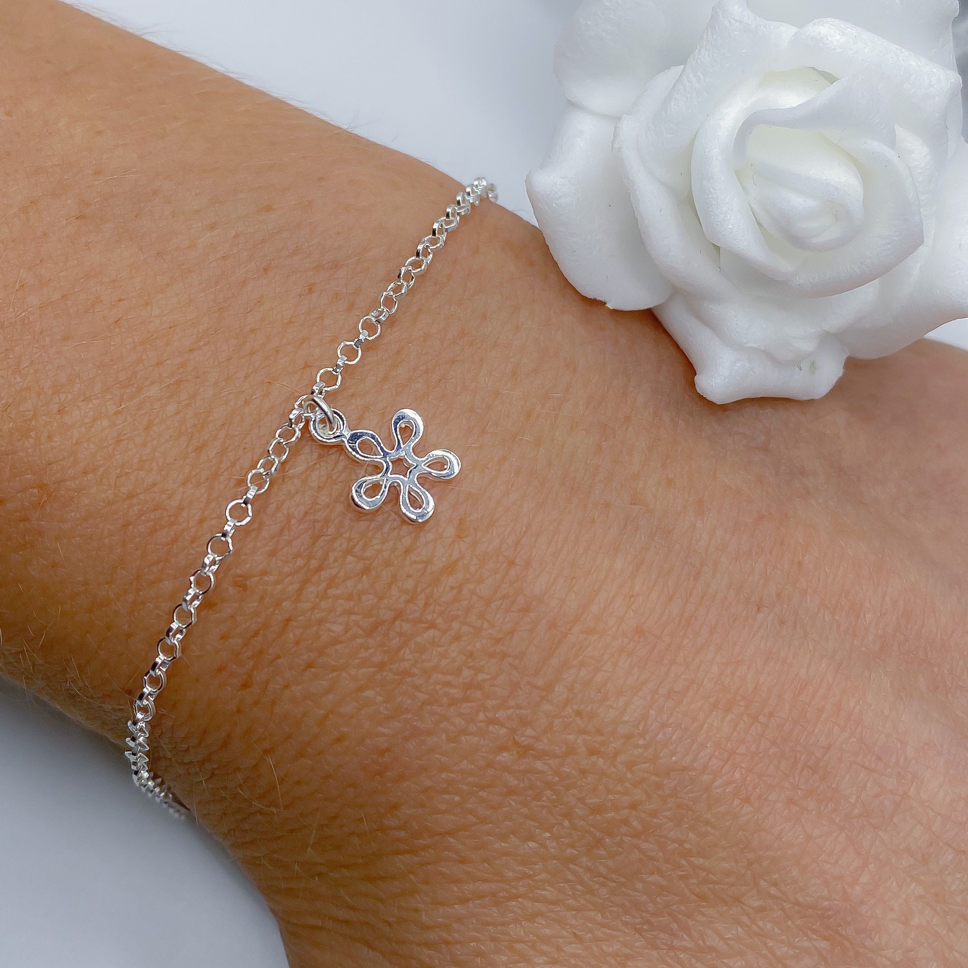 Sterling Silver Little Flower Bracelet PERSONALISED Gift for - Etsy UK