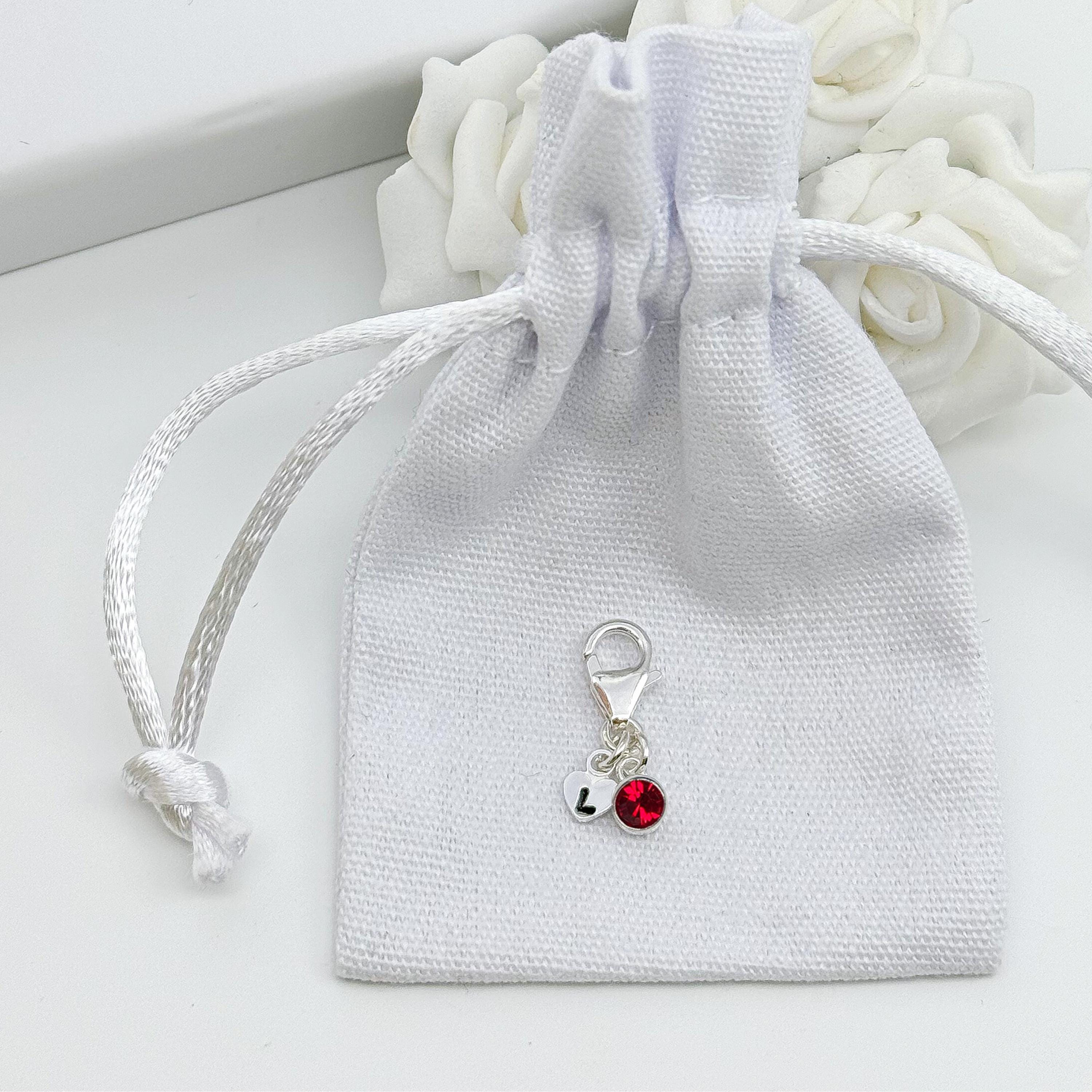 Sterling Silver July Garnet Birthstone Initial Heart Charm: Clip on ...