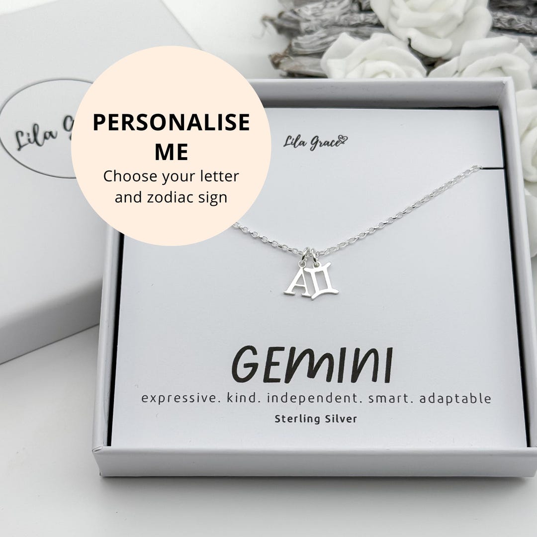 Sterling Silver Gemini Zodiac Letter Necklace - Star Sign Initials ...