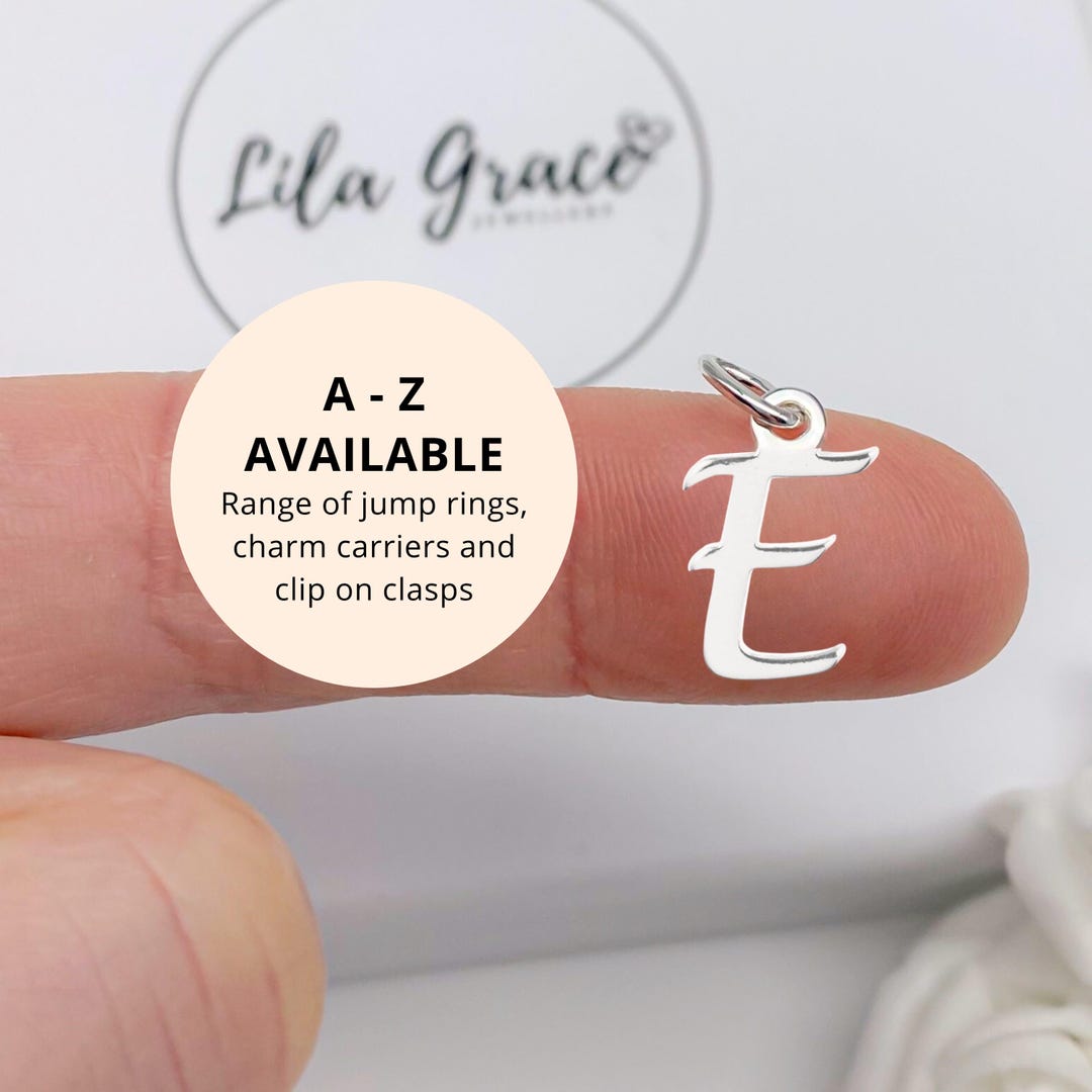 Sterling Silver Script Letter E Pendant - Clip on Initial Charms: A B C ...