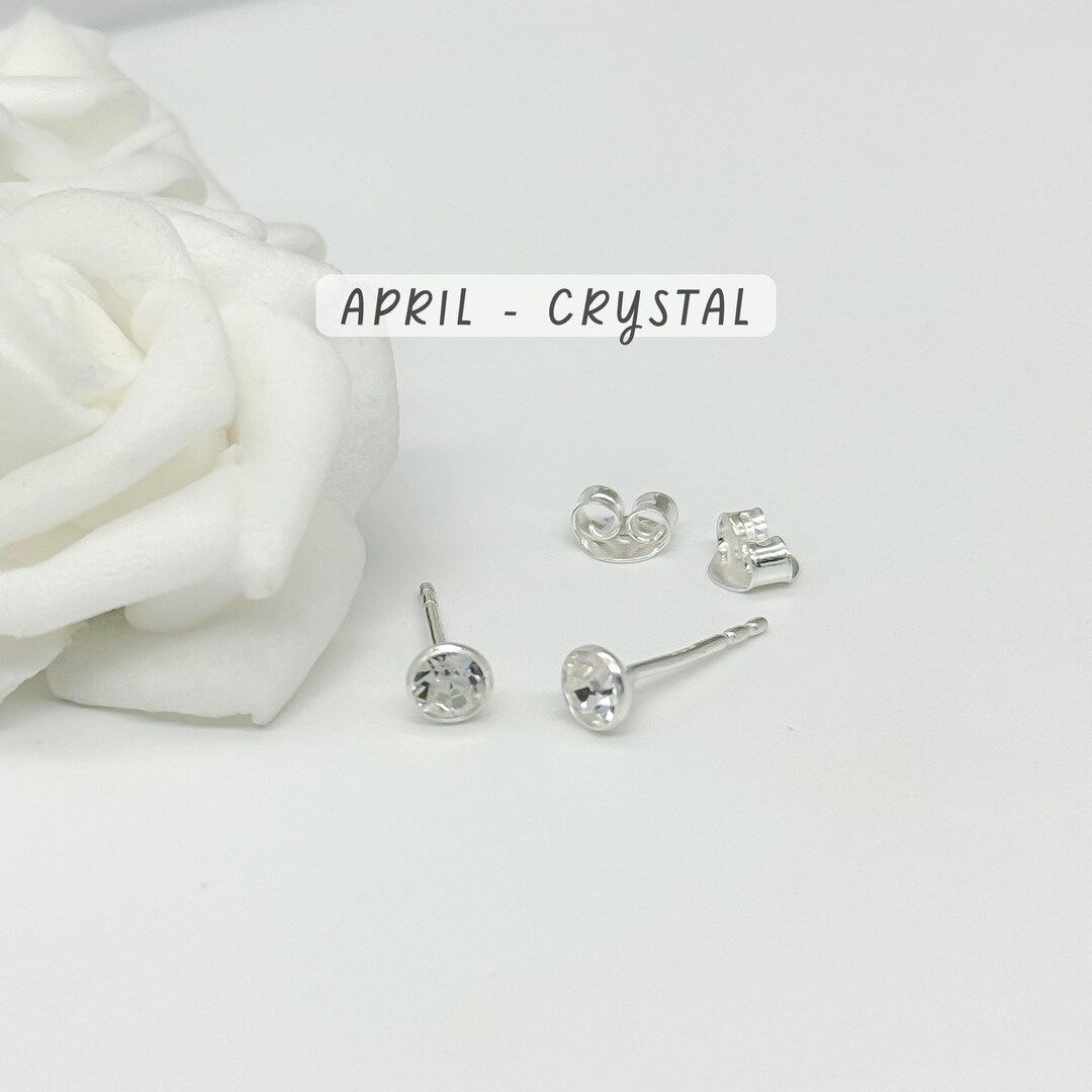 April Crystal Sterling Silver Birthstone Stud Earrings - Etsy