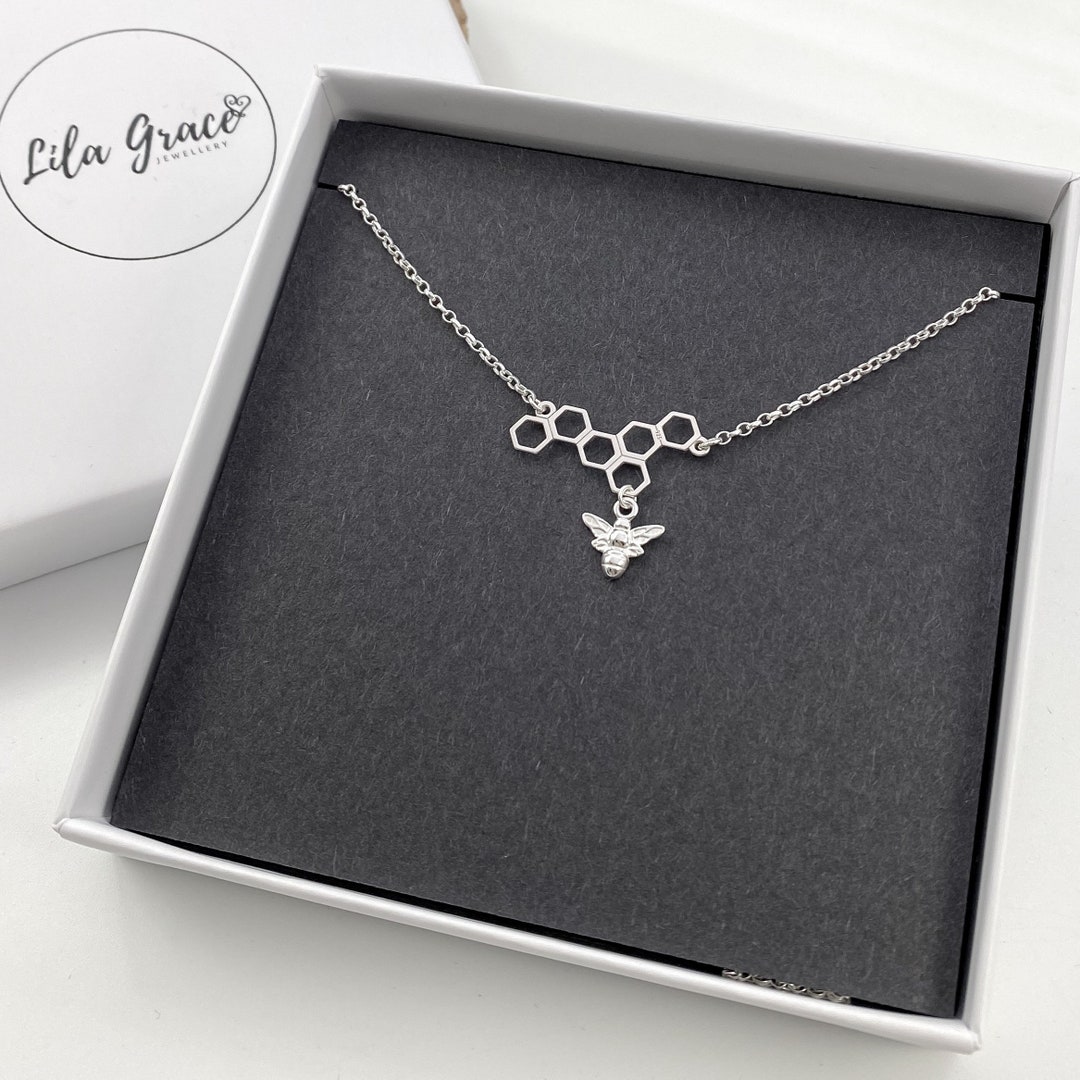 Sterling Silver Honeycomb Bumblebee Necklace - Choose Your Chain Length ...
