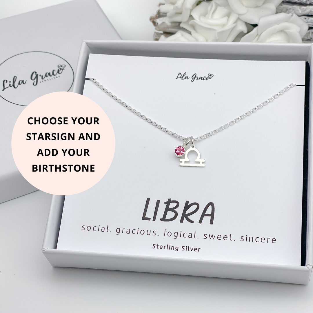 Sterling Silver Libra Zodiac Star Sign Necklace Gift for Her - Womens ...