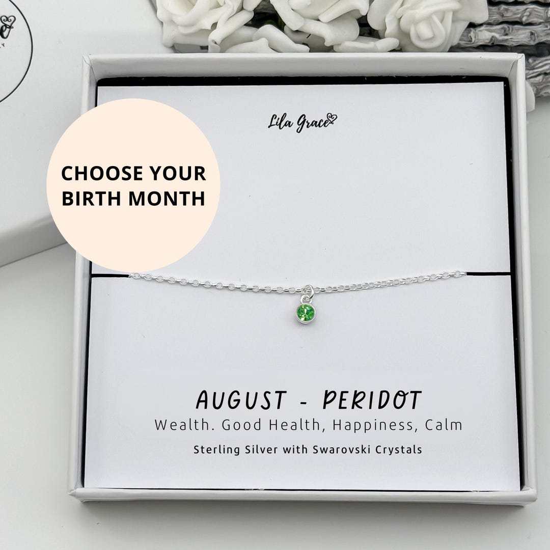 Sterling Silver August Green Peridot Birthstone Bracelet - Birthday ...