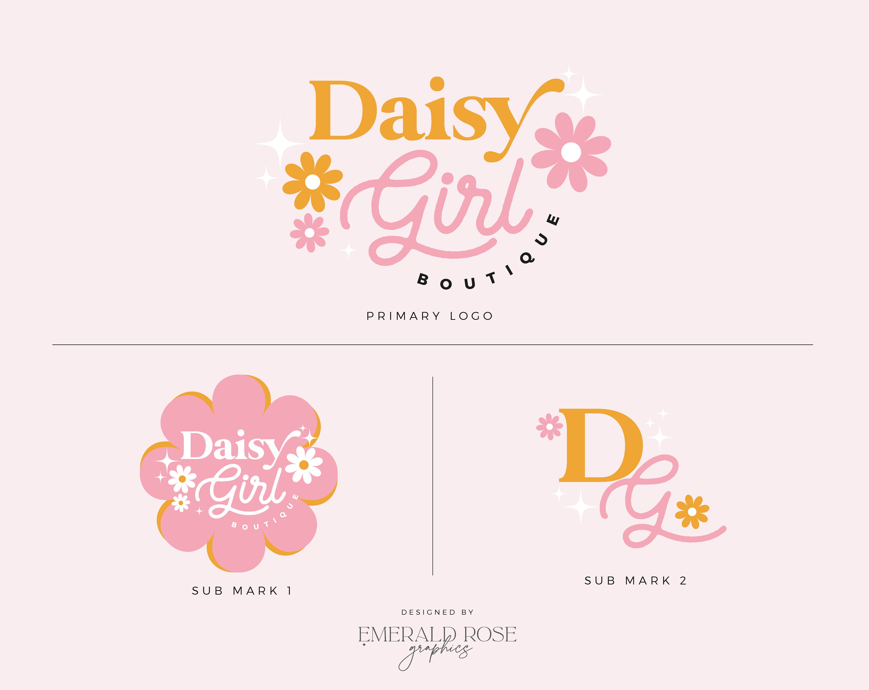 Daisy Girl Logo | Retro Colorful Branding, Business Card Design - Etsy