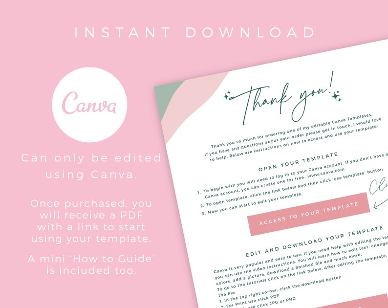Thank You Card Editable Canva Template Pink Retro - Etsy