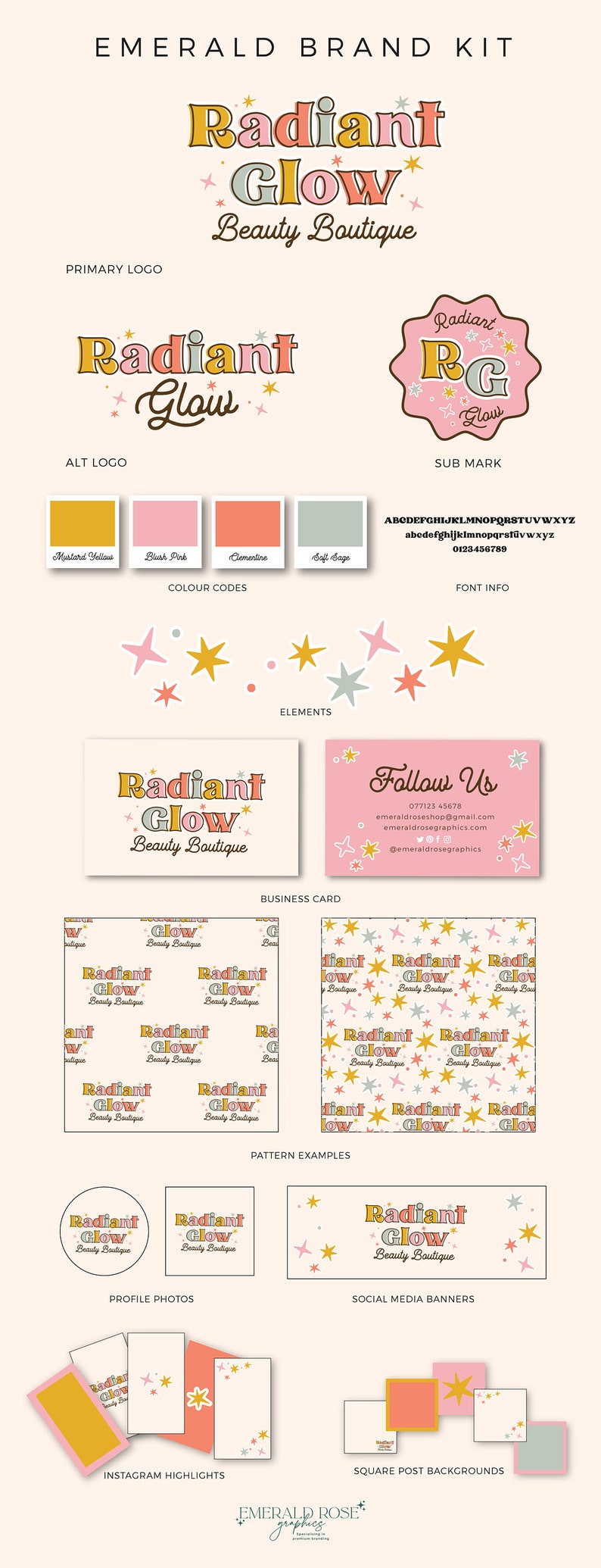 Pastel Retro Rainbow Logo | Pretty Beauty Logo, Sparkle Logo Branding ...