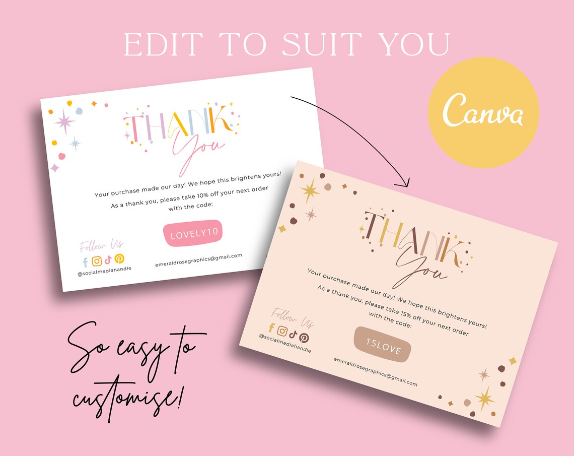 Thank You Card | Editable Canva Template- Lovely Confetti Customisable ...